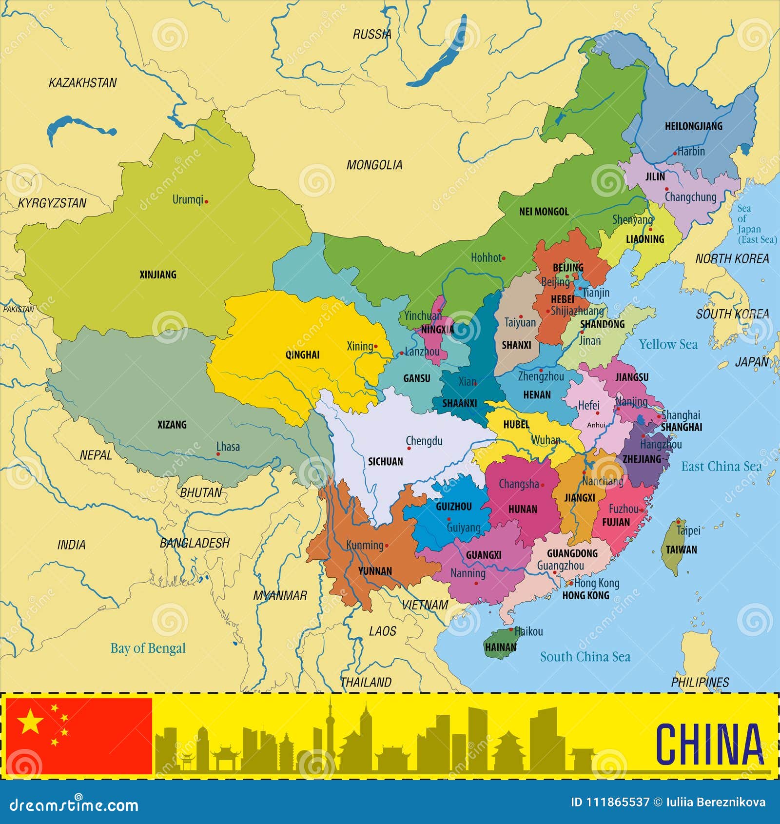 Mapa Político Del Vector De China Con Regiones Ilustración del Vector ...