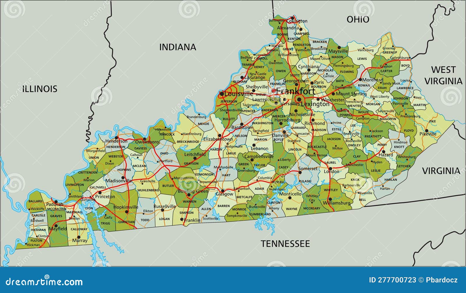 Mapa Político Editable Detallado Con Capas Separadas. Kentucky ...