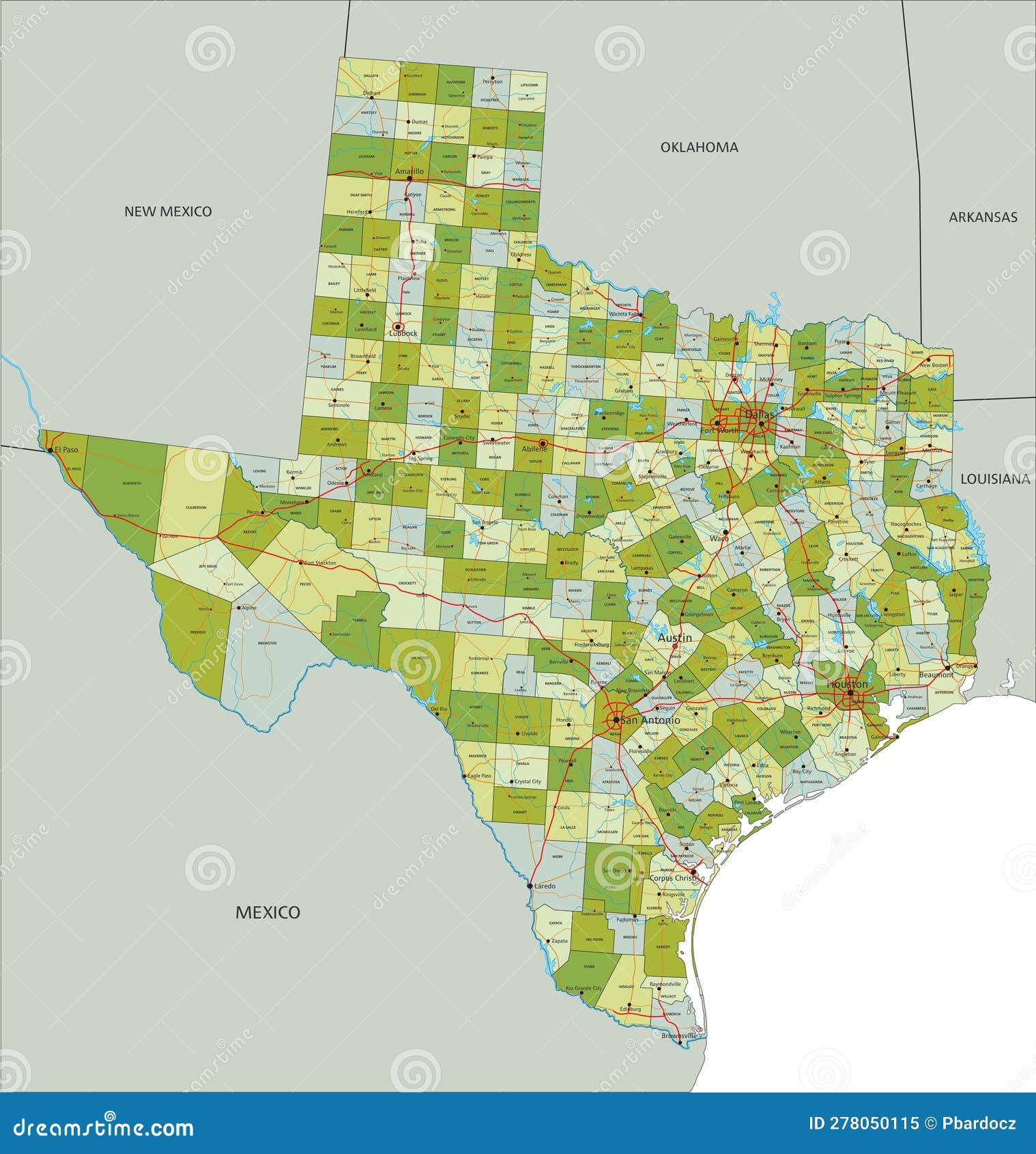 Mapa Político Editable Detallado Con Capas Separadas. Texas ...