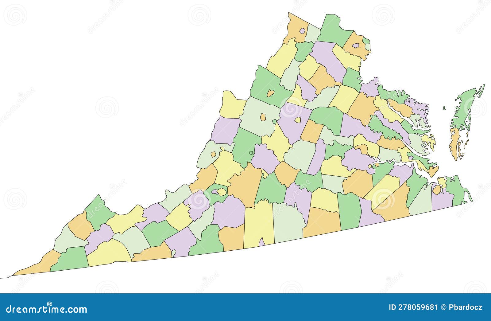Mapa Político Editable Detallado De Virginia. Ilustración del Vector ...
