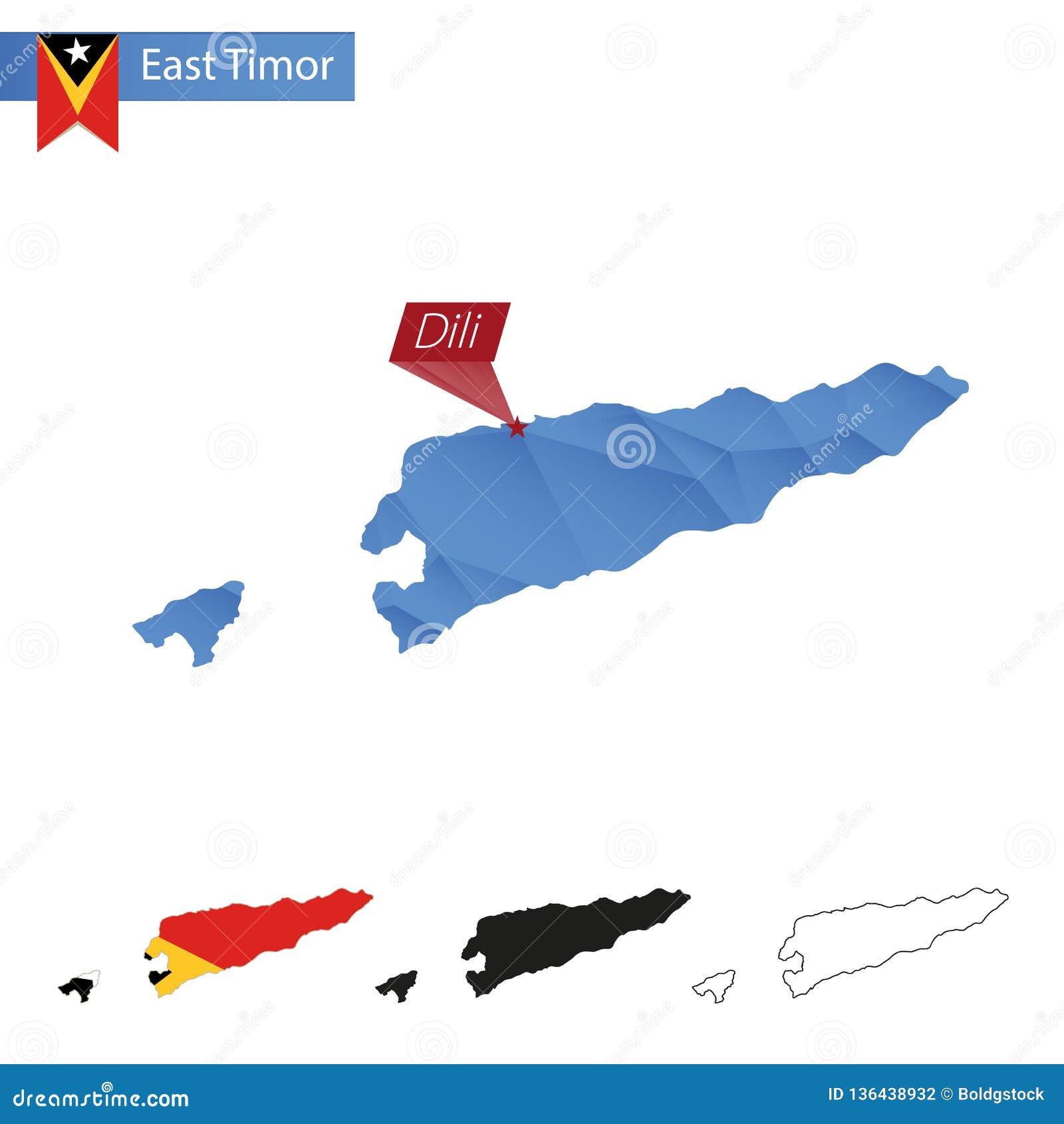 Mapa Poli Azul De Timor-Leste Baixo Com Capital Dili Ilustração do ...