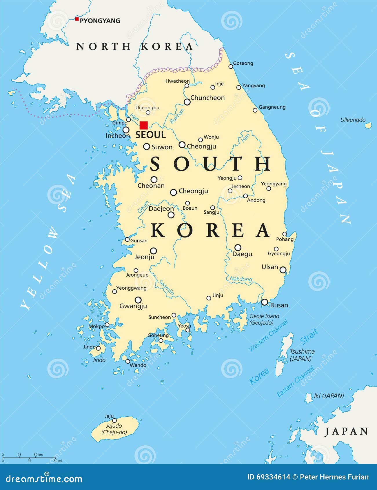 Mapa Político De La Corea Del Sur Ilustración del Vector - Imagen: 69334614