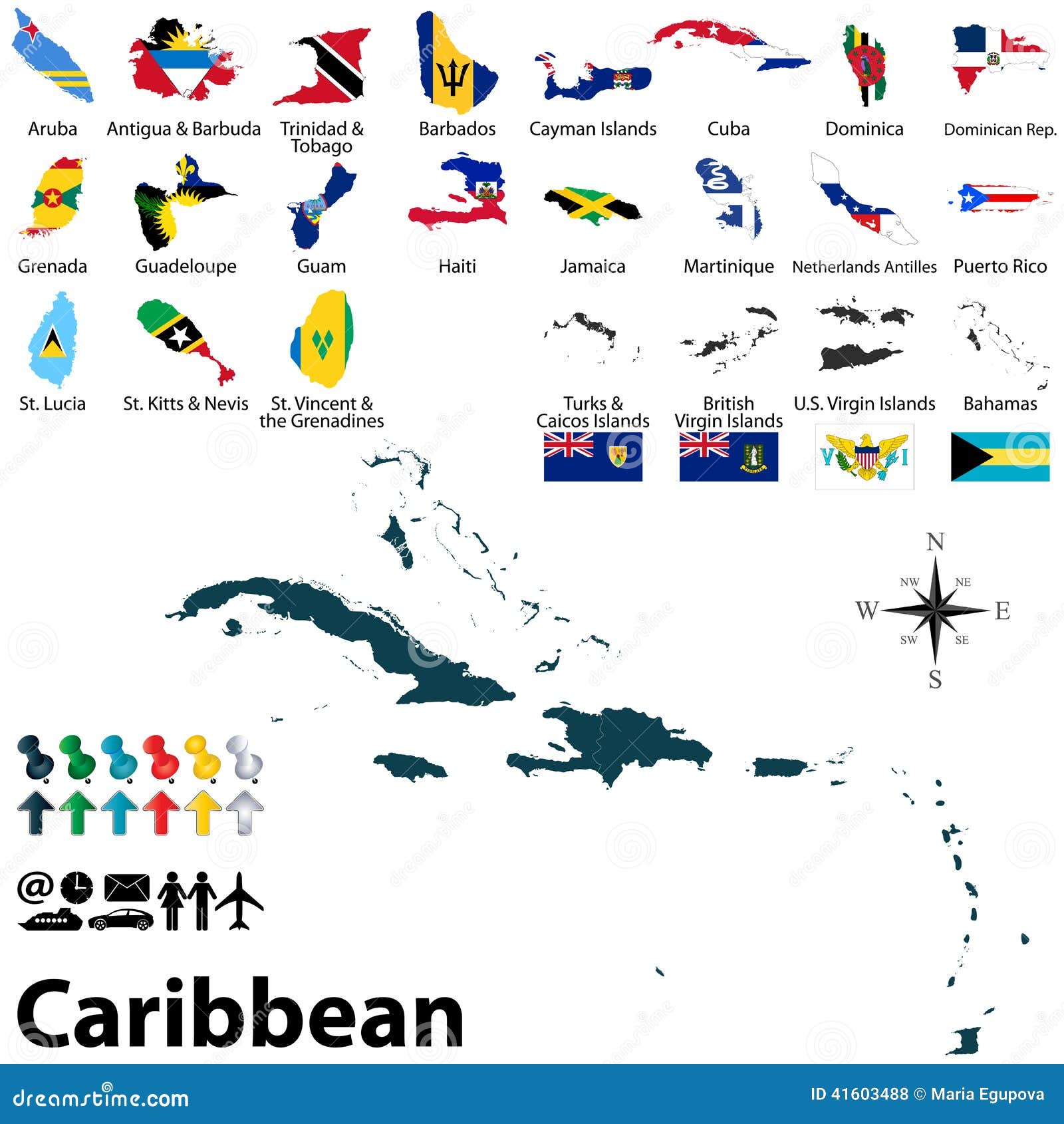 Mapa Político Del Caribe Ilustración del Vector - Imagen: 41603488