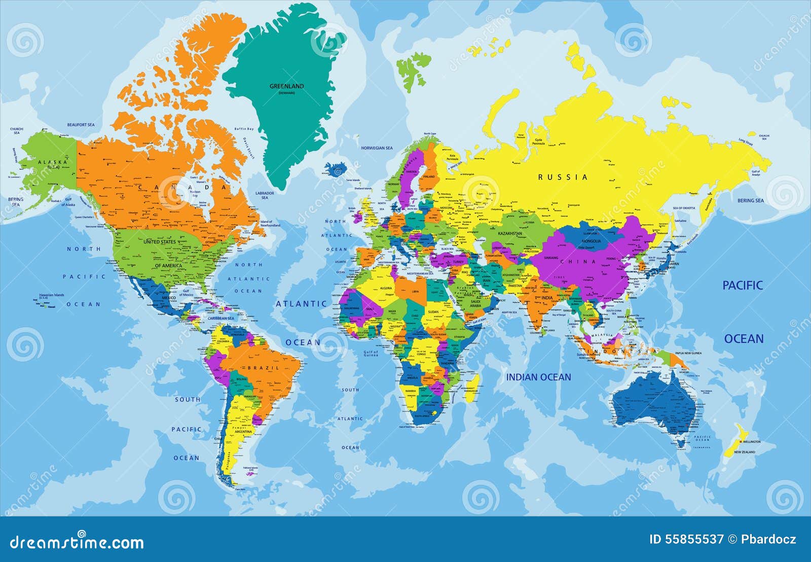 Mapa Político Do Mundo Colorido Com Rotulagem Ilustração Stock - Imagem ...