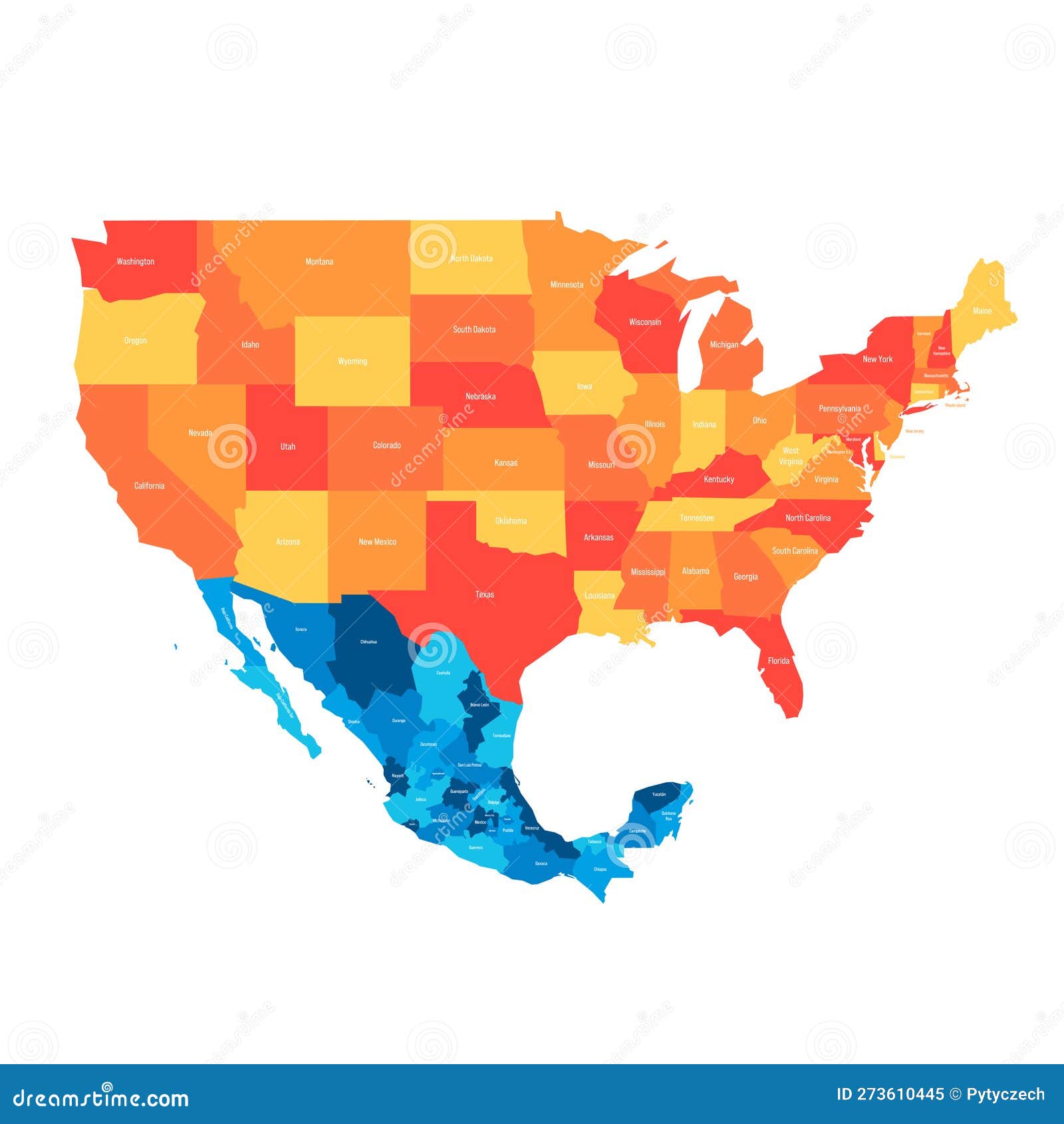 Mapa Político De Estados Unidos Y México Stock De Ilustración