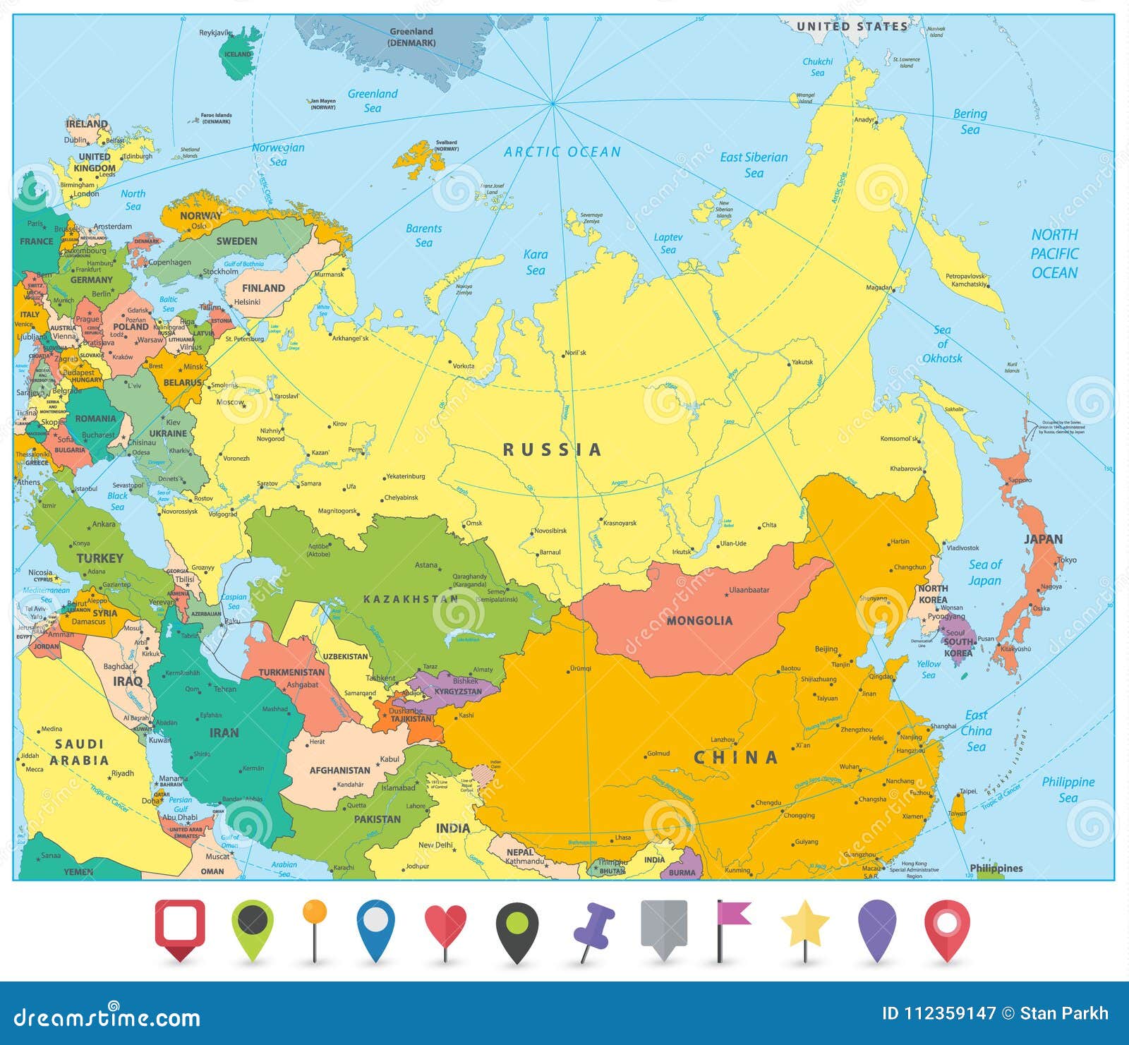 Mapa Político De Eurasia E Indicadores Planos Del Mapa Ilustración del Vector - Ilustración de ...