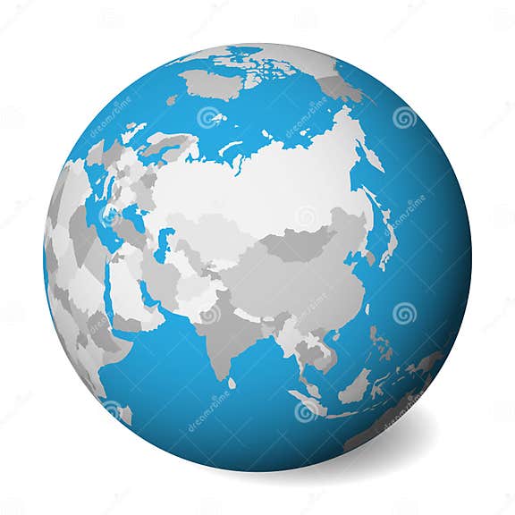 Mapa Político Vazio De Ásia Globo Da Terra 3d Com água Azul E Terras