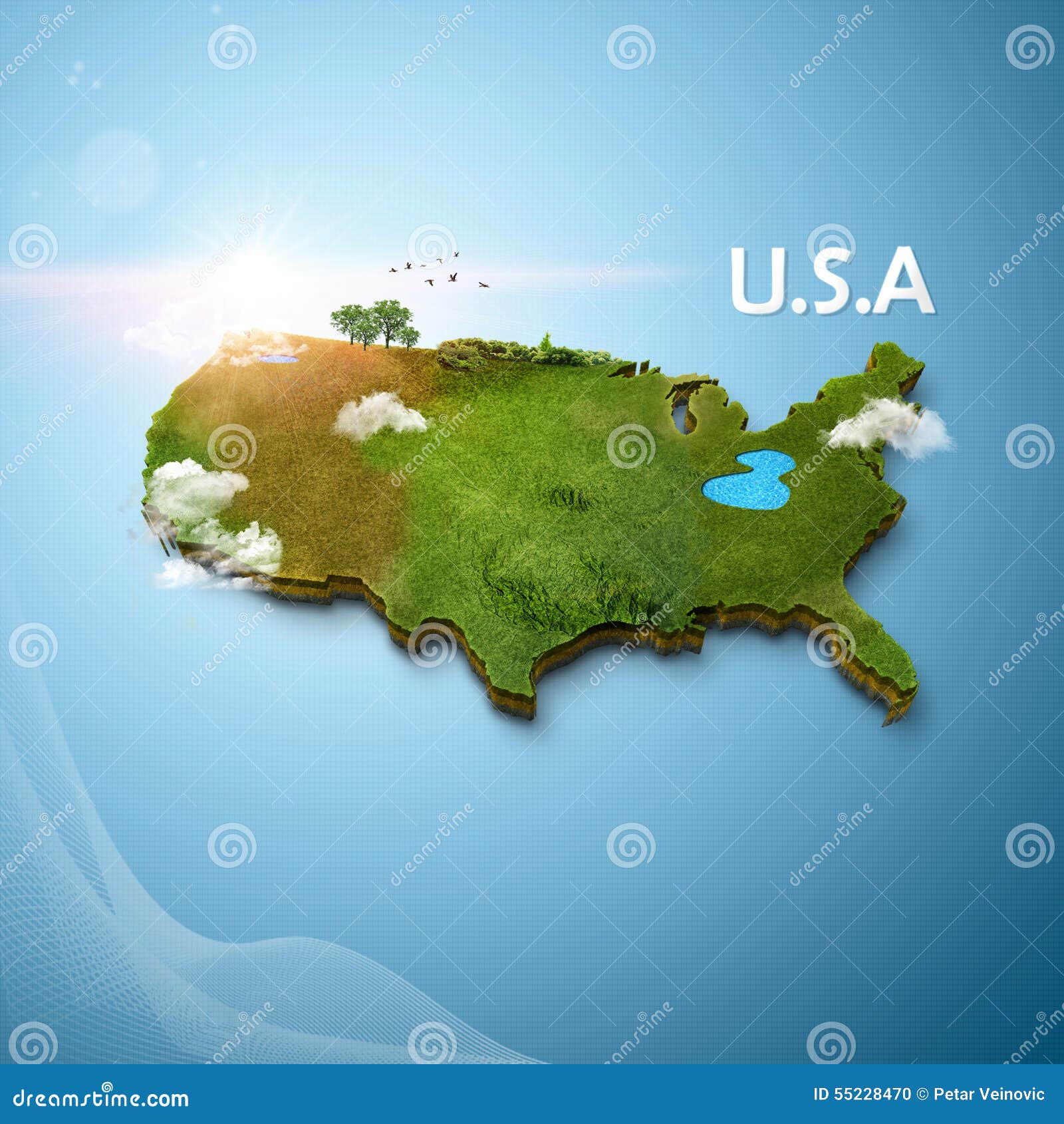 Mapa Realista 3D De Los E.E.U.U. Stock de ilustración - Ilustración de ...