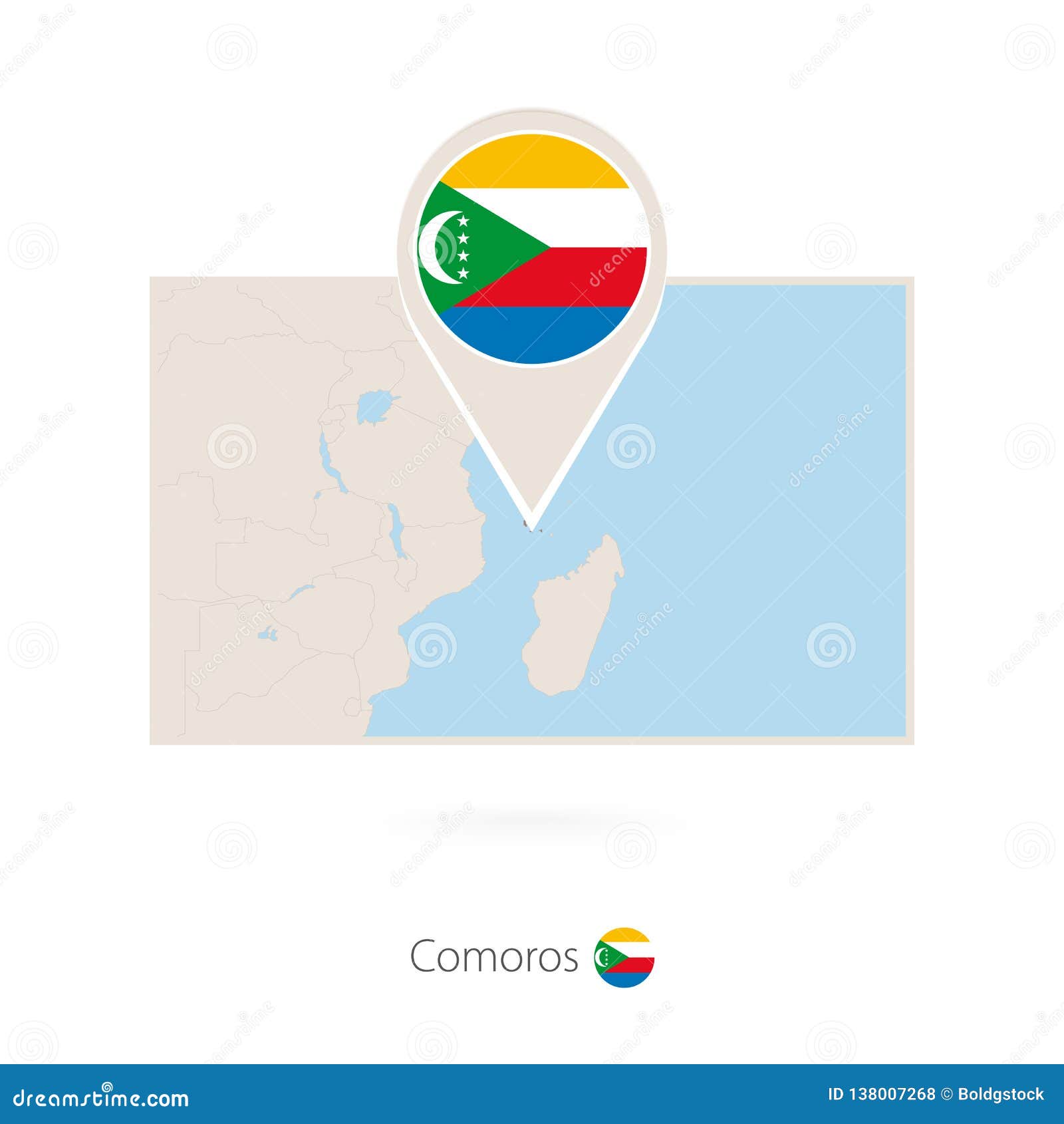 Mapa Rectangular De Los Comoro Con El Icono Del Perno De Los Comoro ...