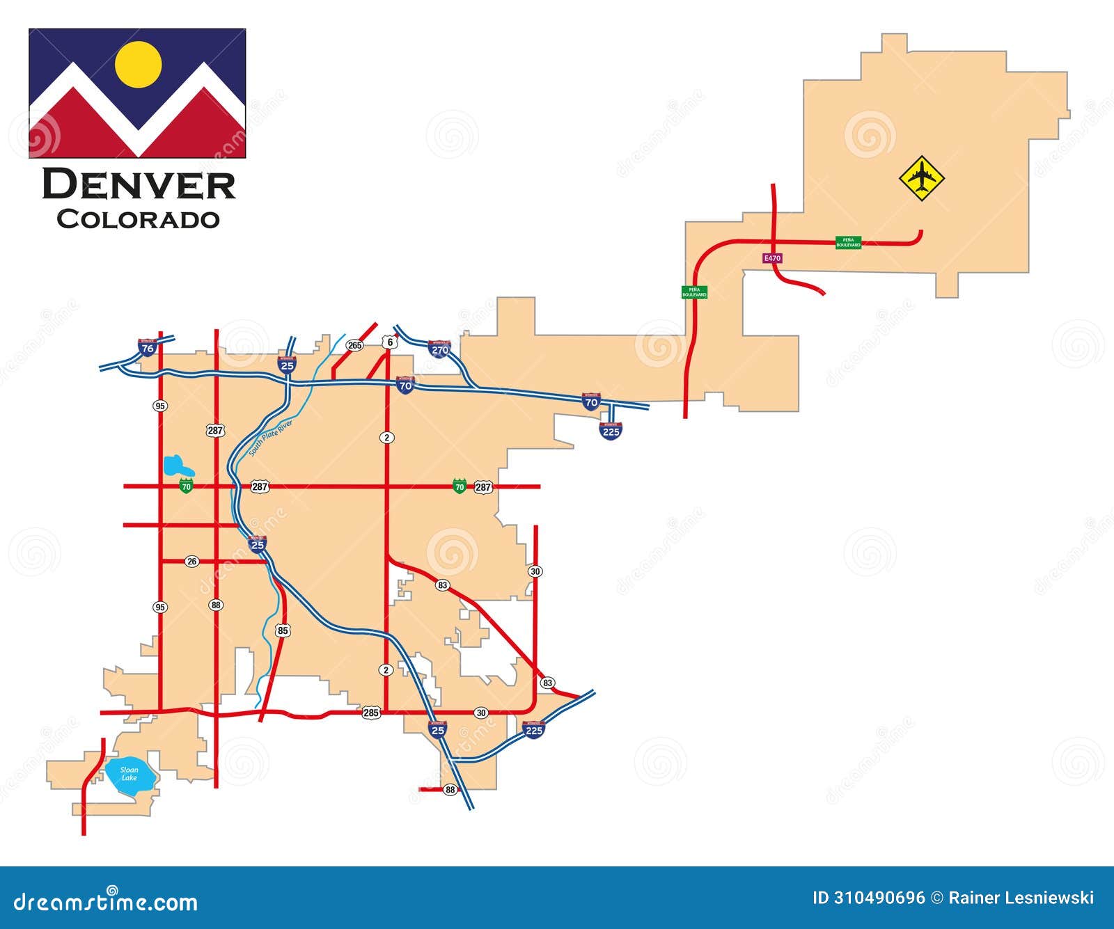 Mapa Simples Da Cidade De Denver Colorado Usa Ilustração do Vetor ...