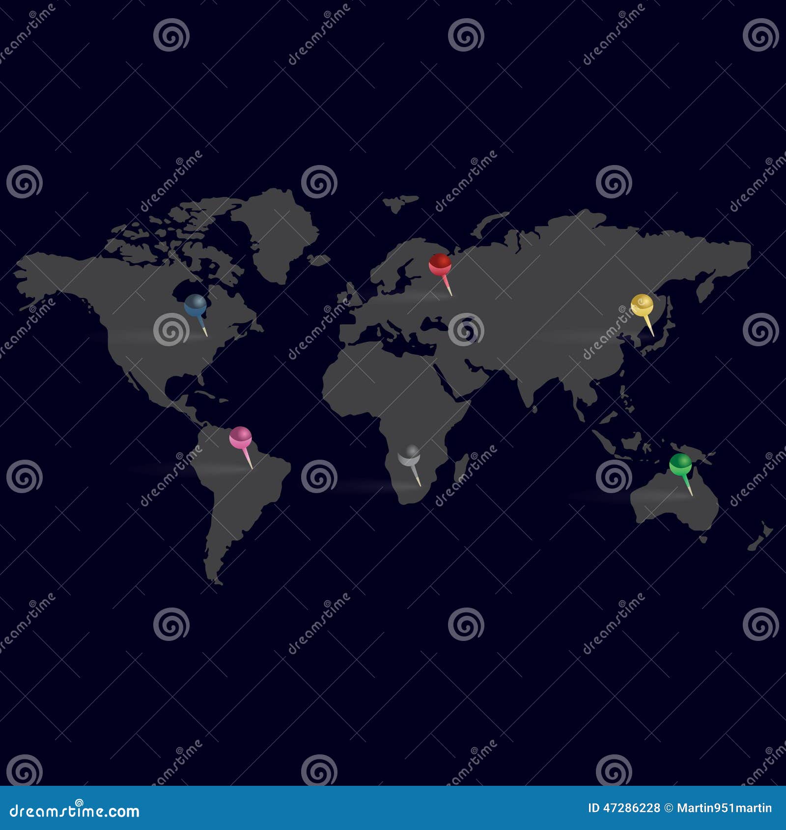 Mapa Simples Escuro Do Mundo Com Pinos Da Cor Ilustração do Vetor ...