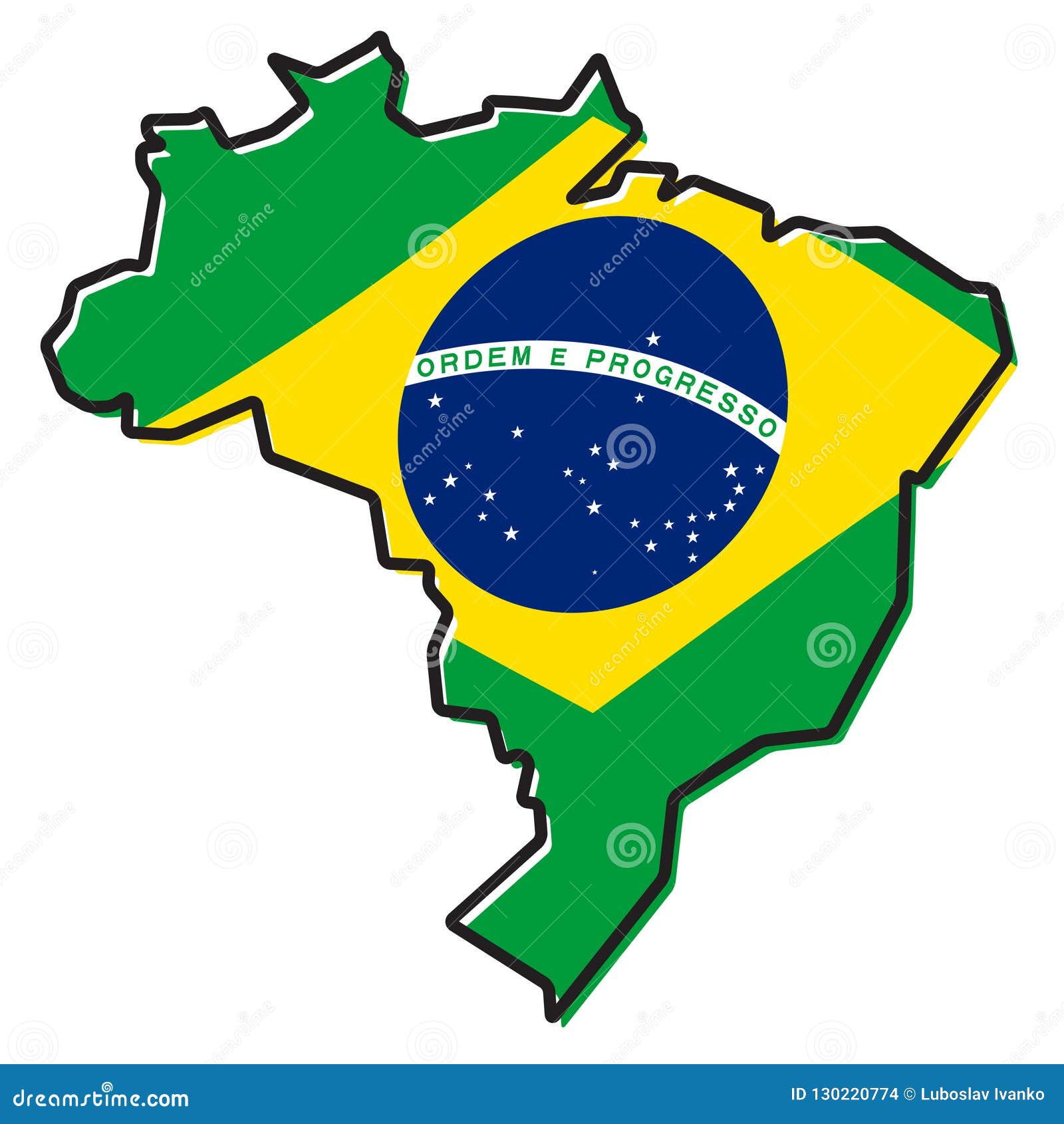 Mapa Simplificado Del Esquema Del Brasil Con La Bandera Levemente