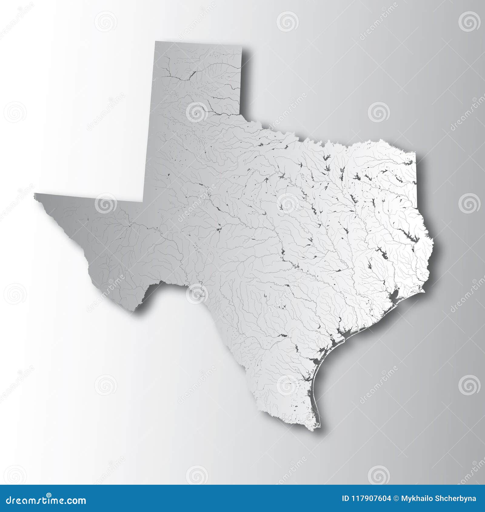 Mapa Teksas Z Jeziorami I Rzekami Ilustracja Wektor - Ilustracja ...