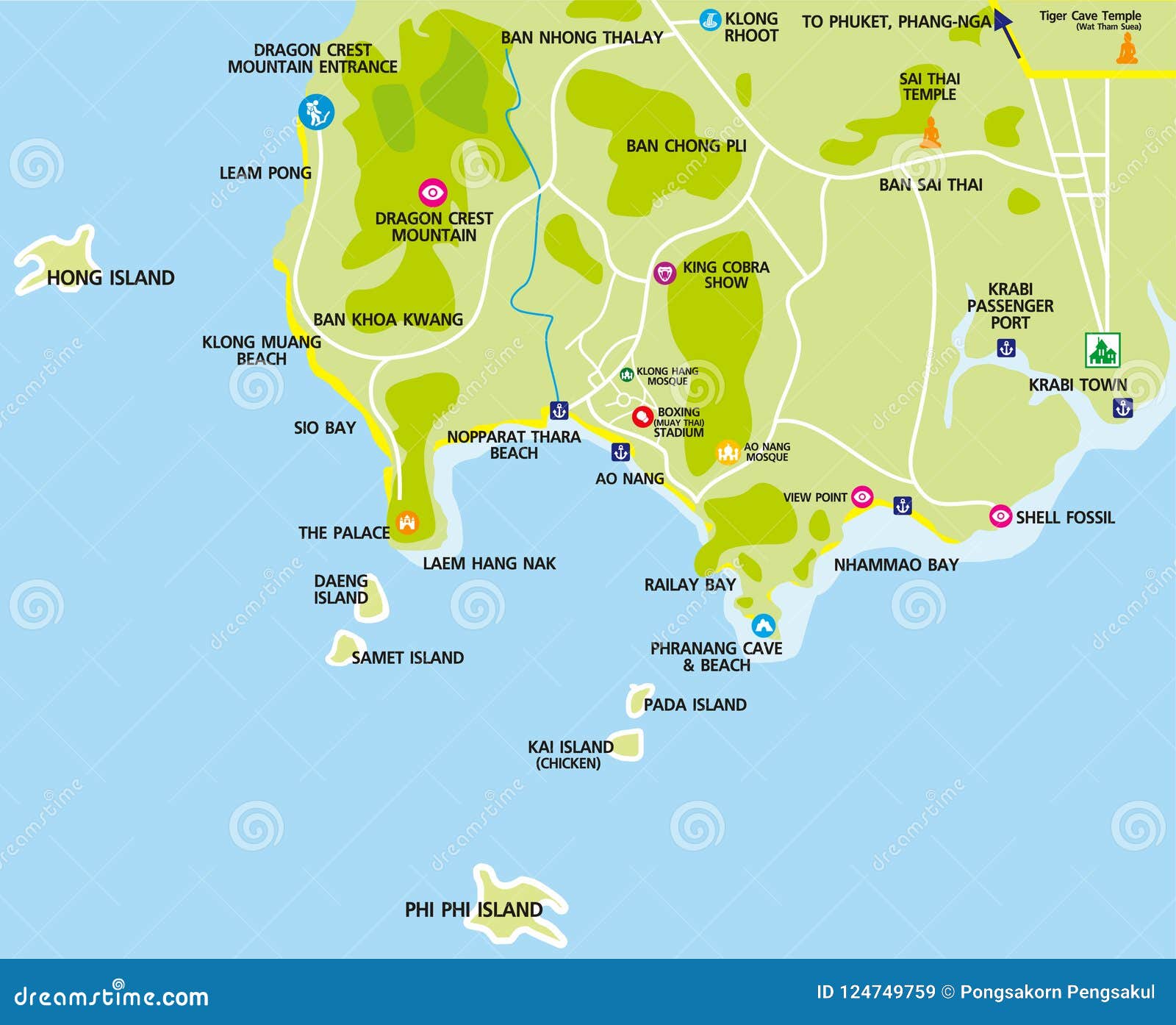 Mapa turístico de Ao Nang ilustración del vector. Ilustración de cueva ...