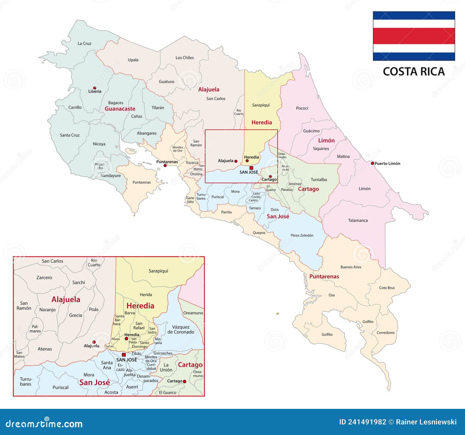 Mapa Vector Administrativo Del Estado Centroamericano De Costa Rica ...