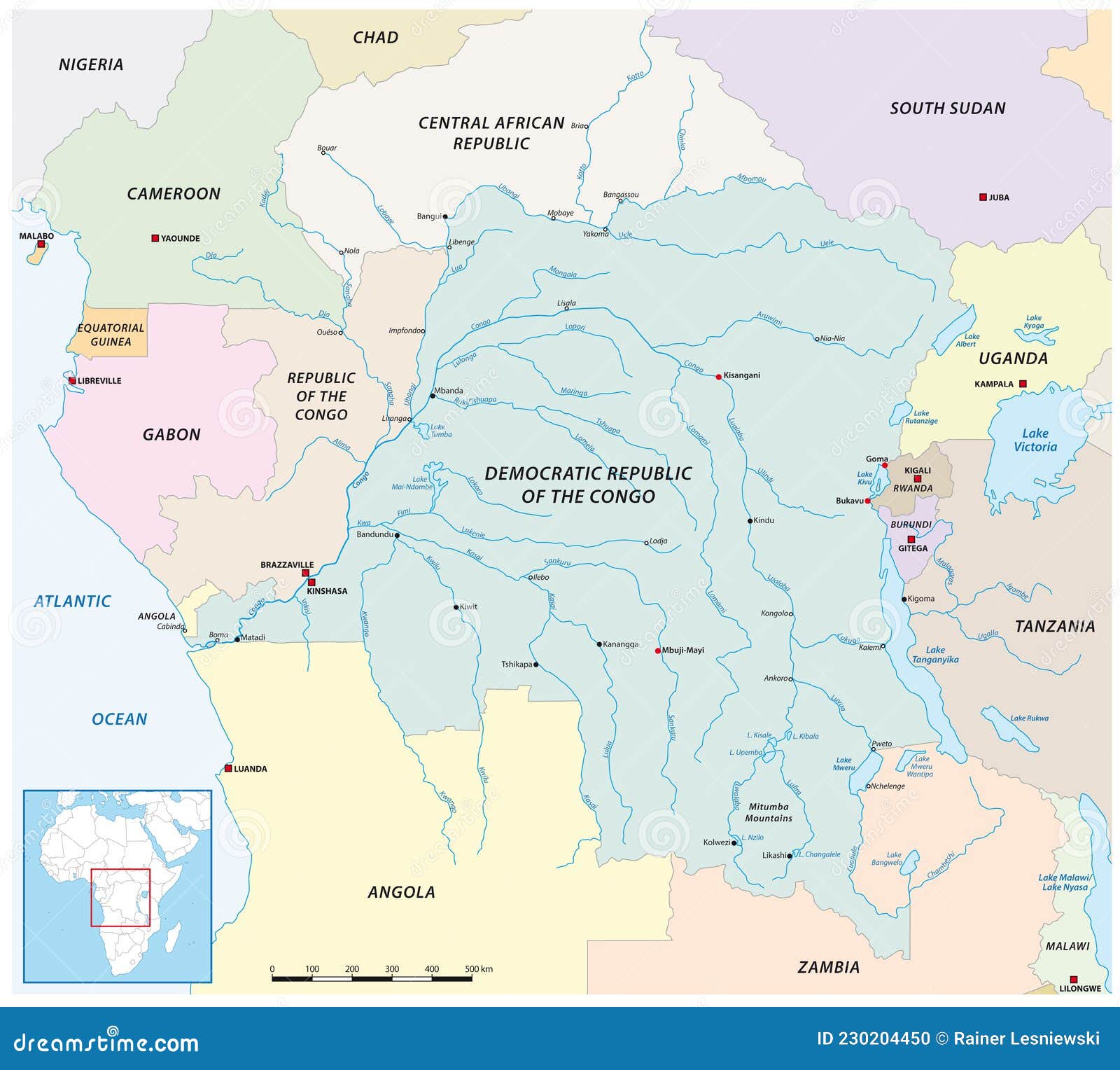 Mapa Vector De La Cuenca Del Río Congo Ilustración del Vector ...
