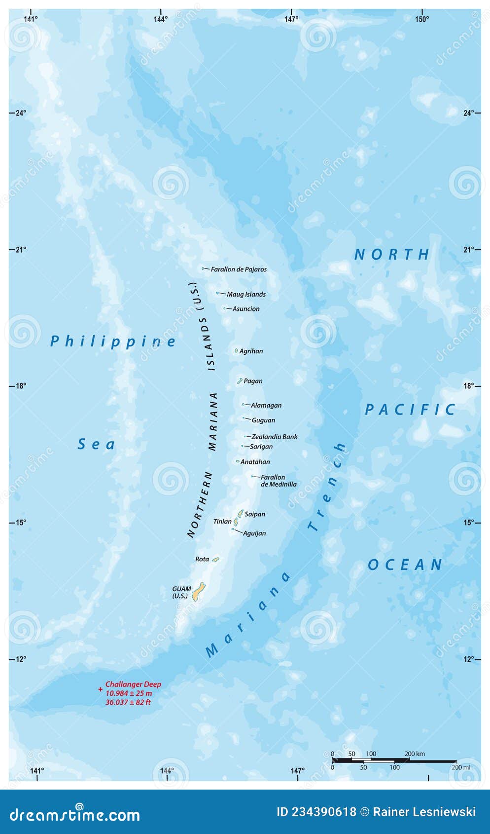 Mapa Vector De Las Islas Marianas Y La Trinchera De Mariana Ilustración ...