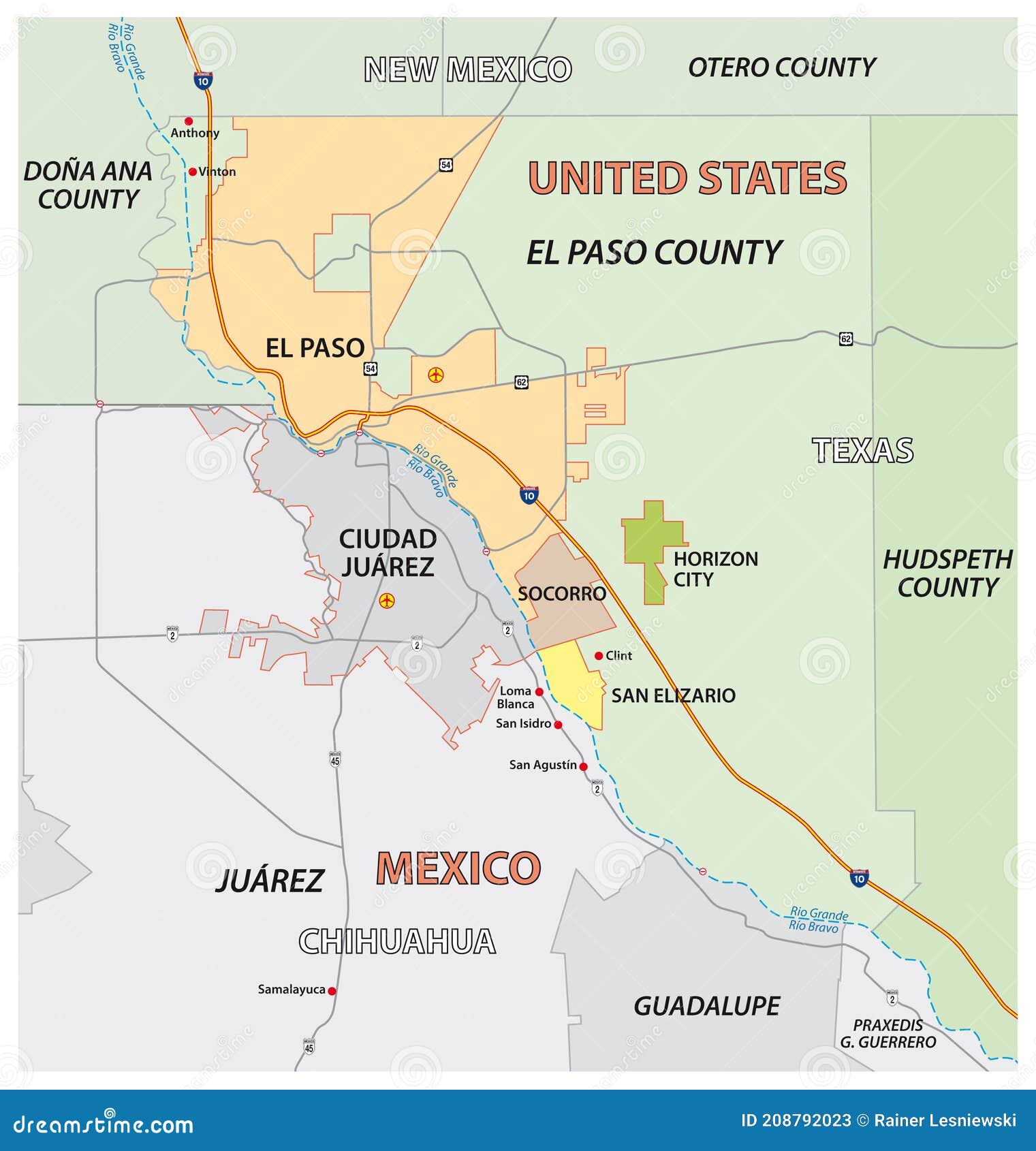 Mapa Vector Del Condado De Texan El Paso (estados Unidos) Ilustración ...