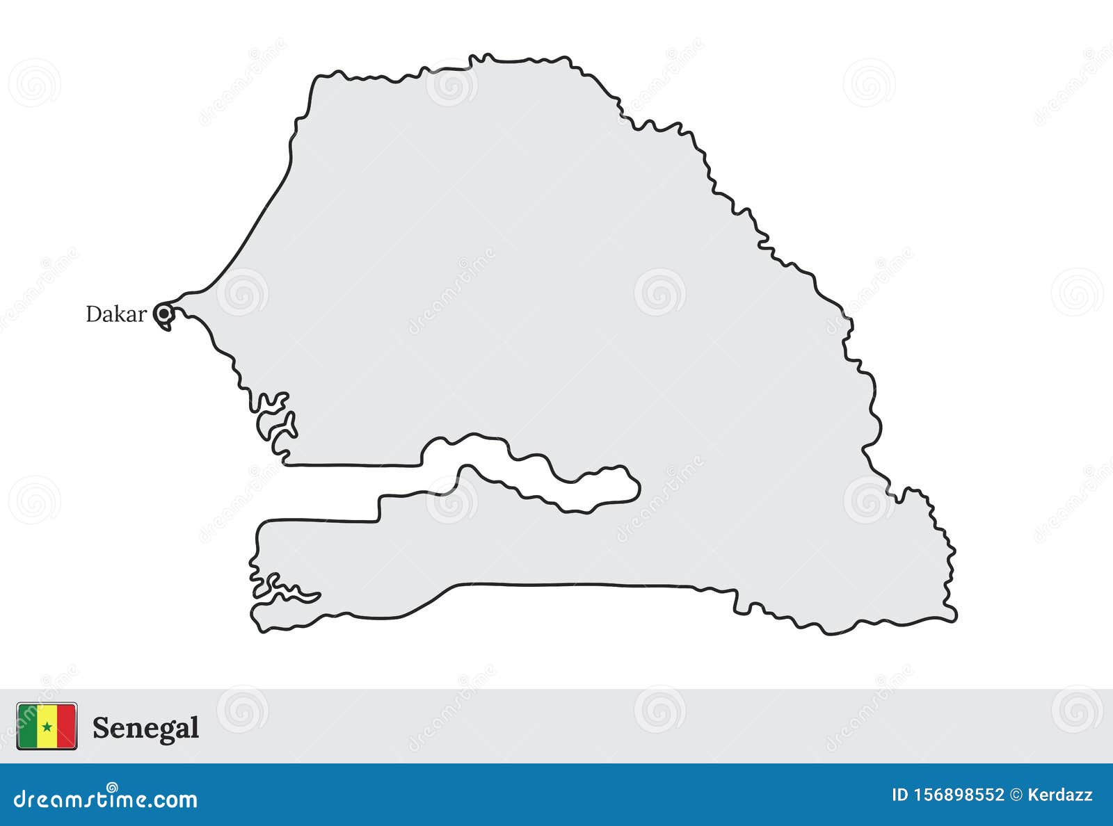 Mapa Vector Senegal Con La Capital De Dakar Ilustración del Vector ...
