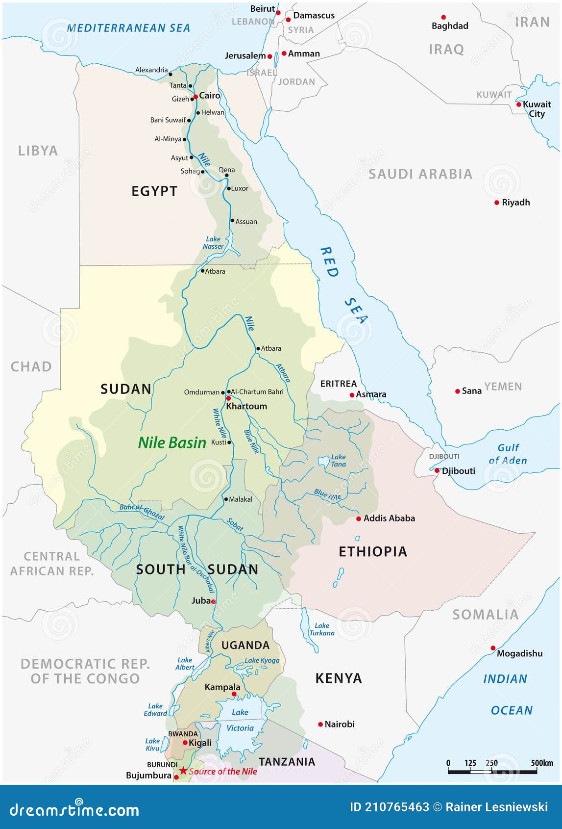 Mapa Vectorial De La Cuenca Del Río Nilo Ilustración del Vector ...