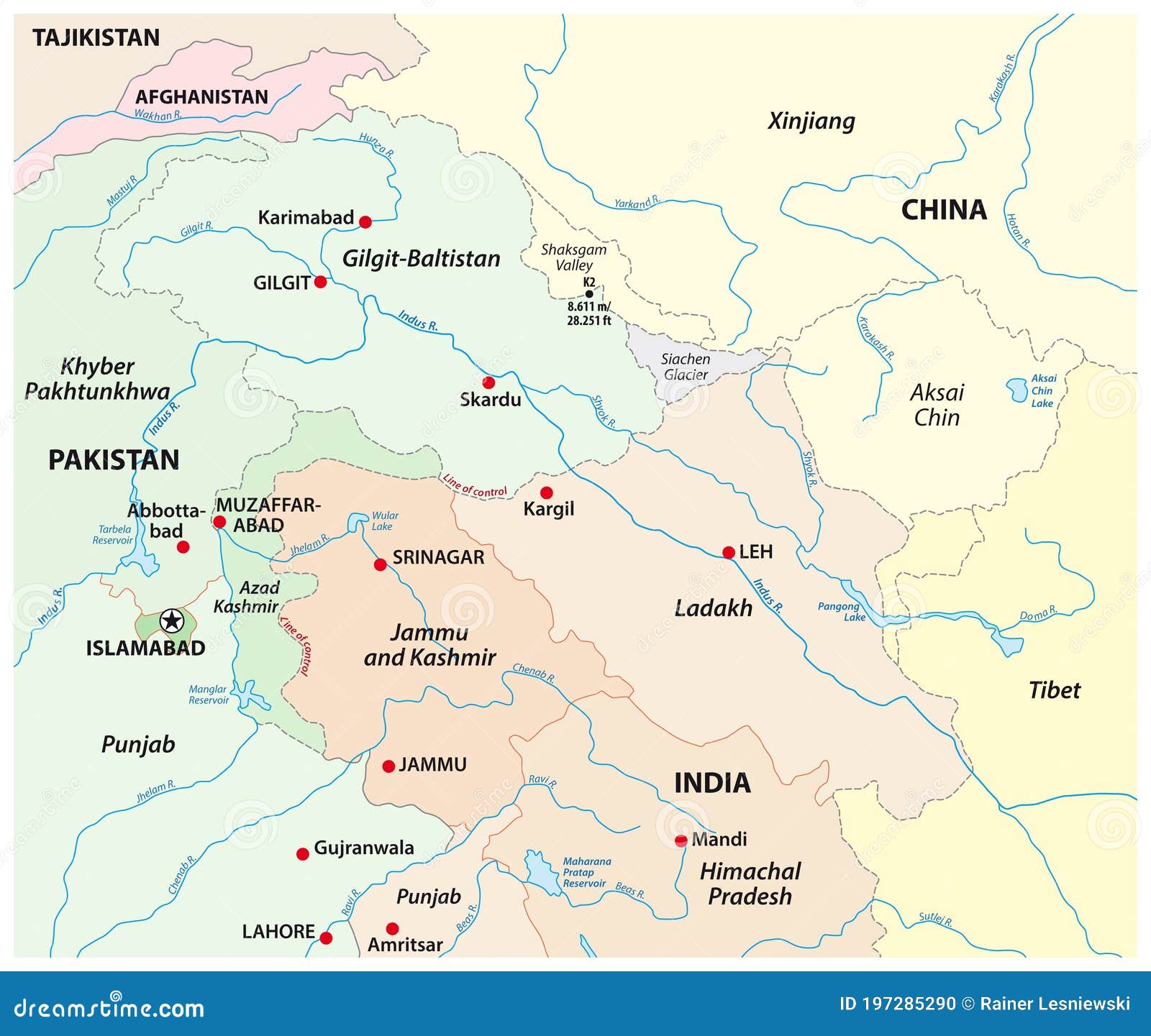 Mapa Vectorial De La Tenencia Territorial De Cachemira Ilustración del ...