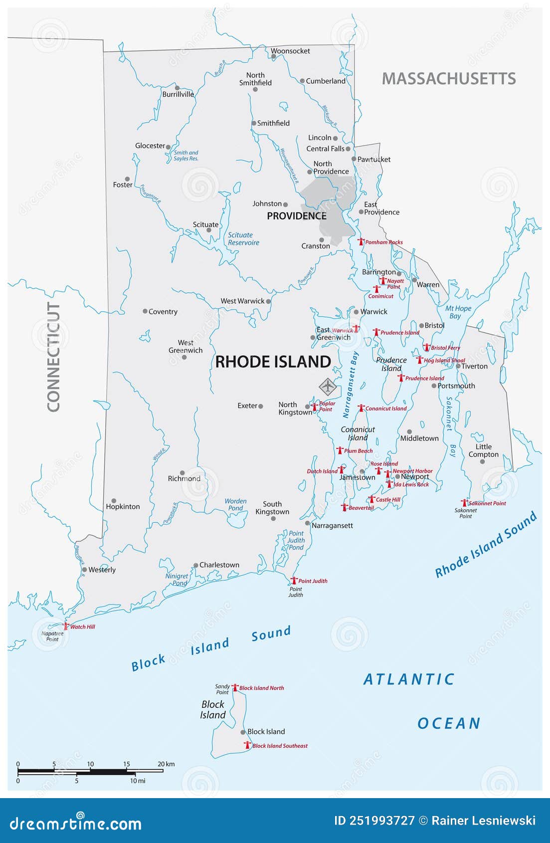 Mapa Vectorial Del Faro De La Isla De Rhode Estados Unidos Ilustración ...