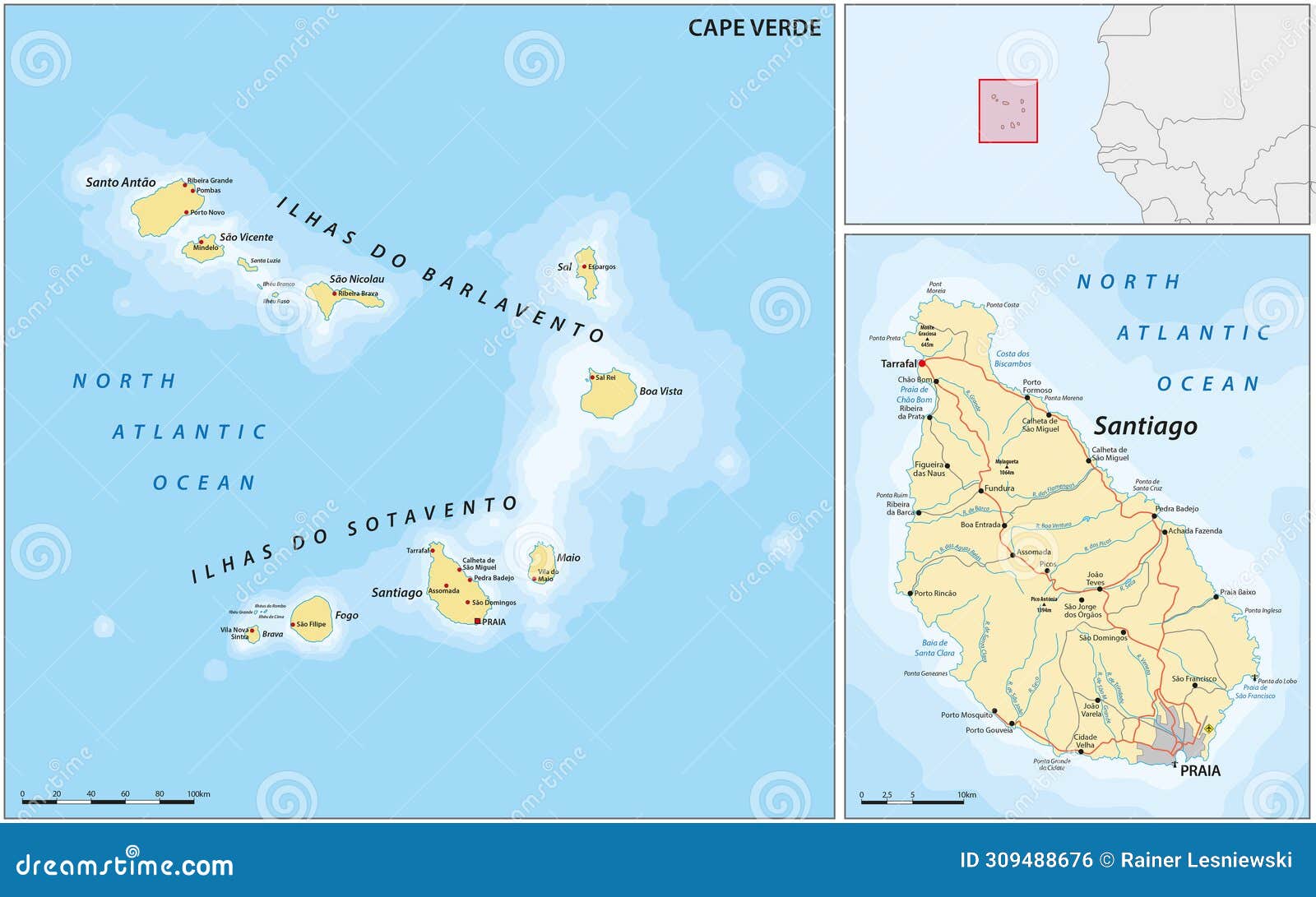 Mapa Vectorial Detallado De Las Islas De Cabo Verde Ilustración del ...