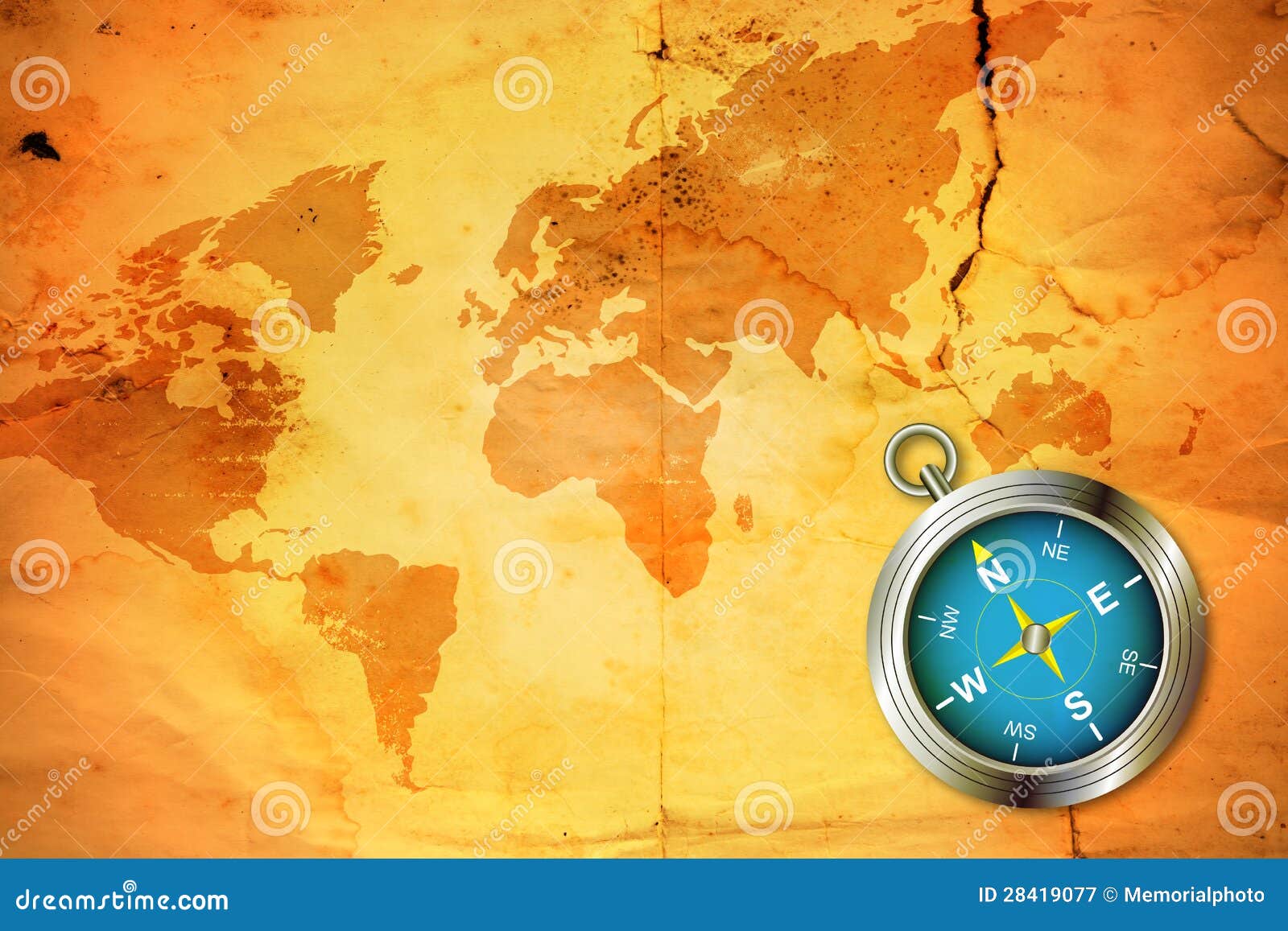 Mapa velho com compasso ilustração stock. Ilustração de terra - 28419077