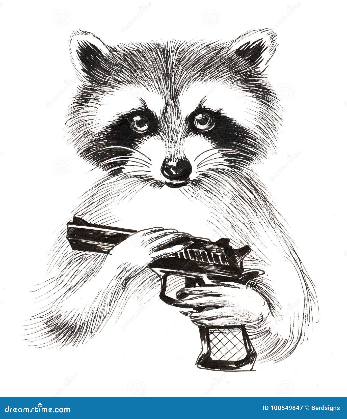 Mapache con un arma stock de ilustración. Ilustración de animal - 100549847