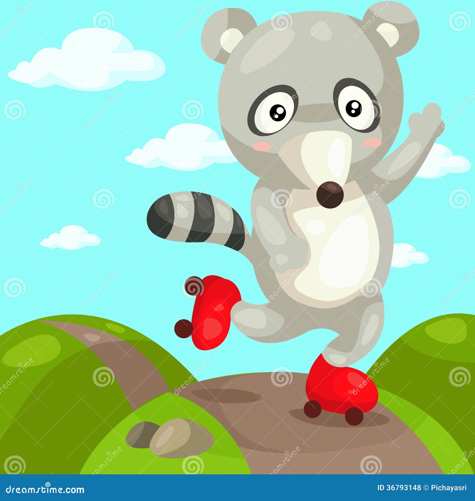 Mapache De La Historieta En Un Patinaje Ilustración del Vector - Ilustración de cabrito, vector ...