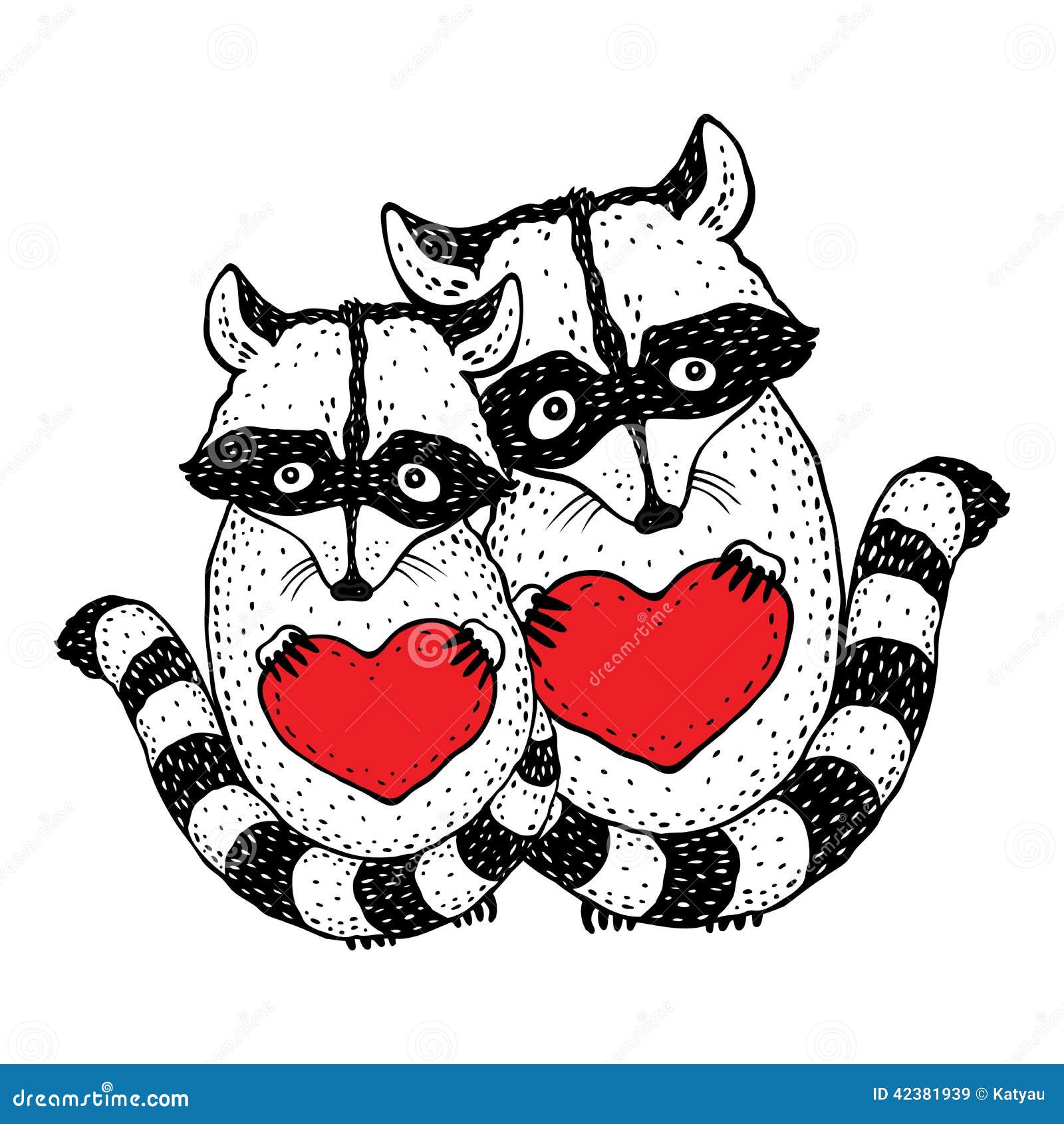 Mapache Lindo Con El Corazón En Manos Ilustración del Vector ...