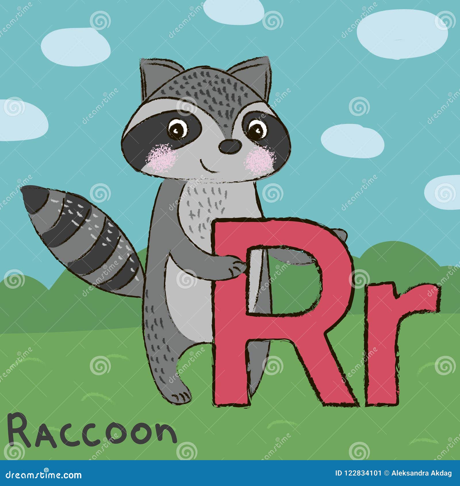 Mapache Lindo Con La Letra R Stock de ilustración - Ilustración de ...