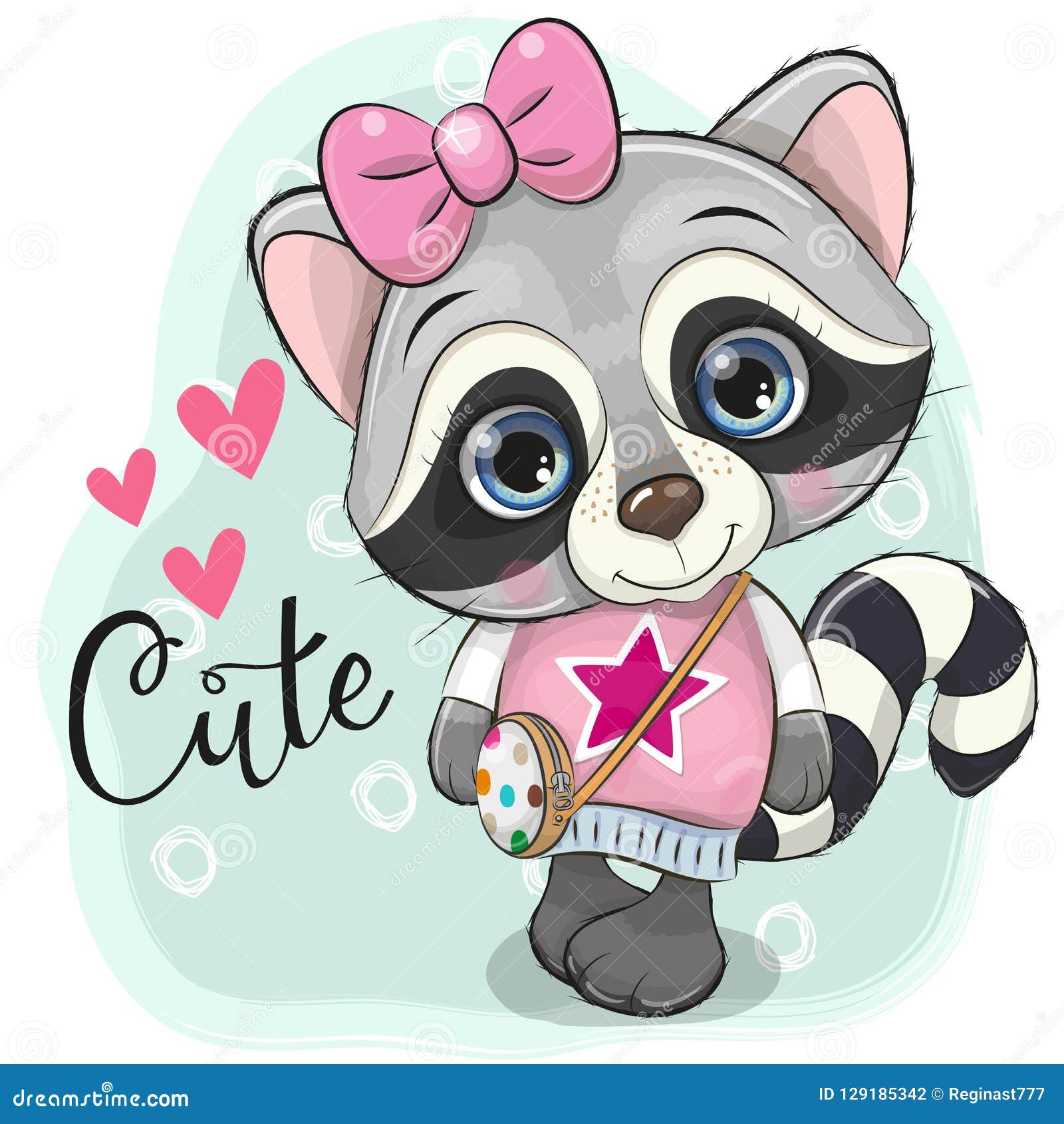 Mapache Lindo Con Un Arco En Un Fondo Azul Ilustración del Vector ...