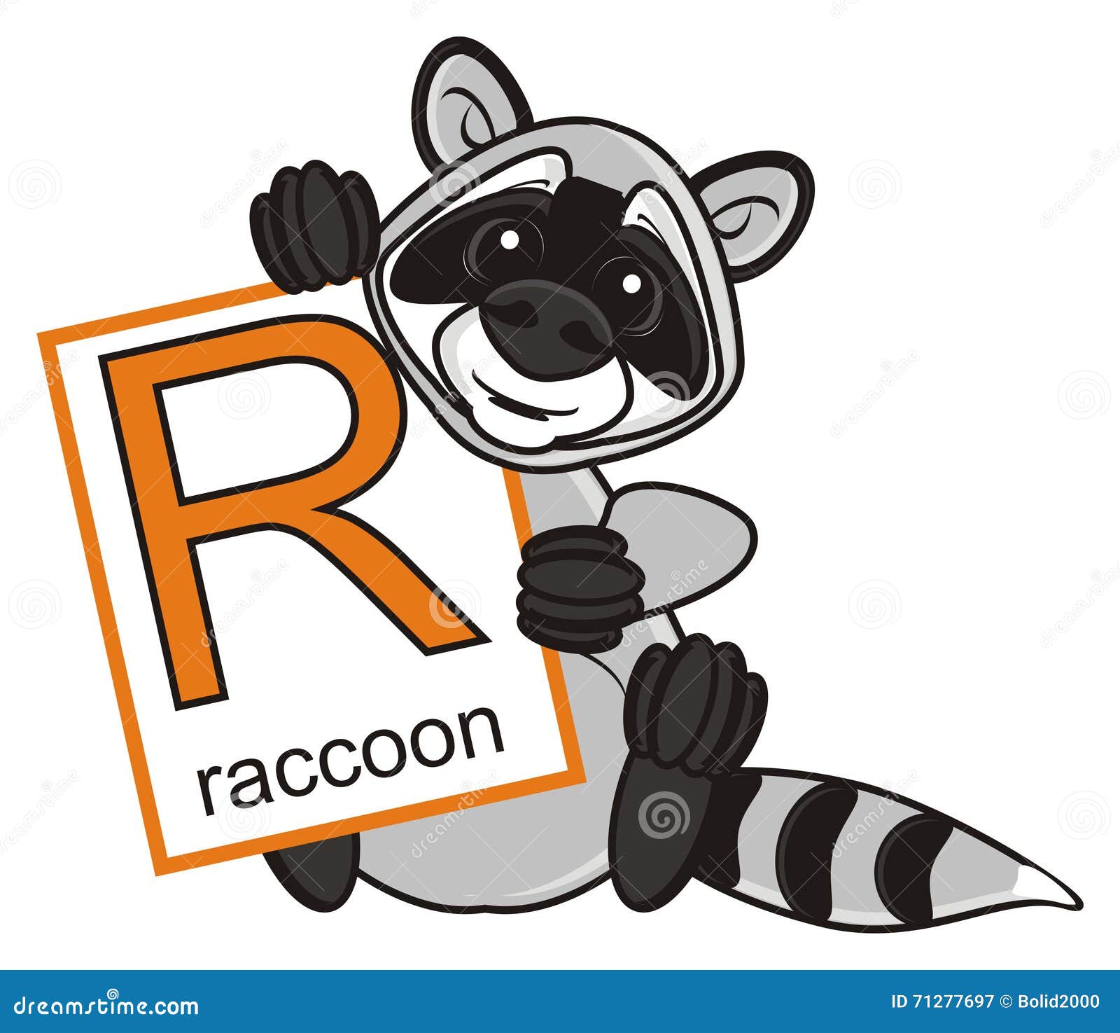 Mapache y letra R stock de ilustración. Ilustración de fondo - 71277697