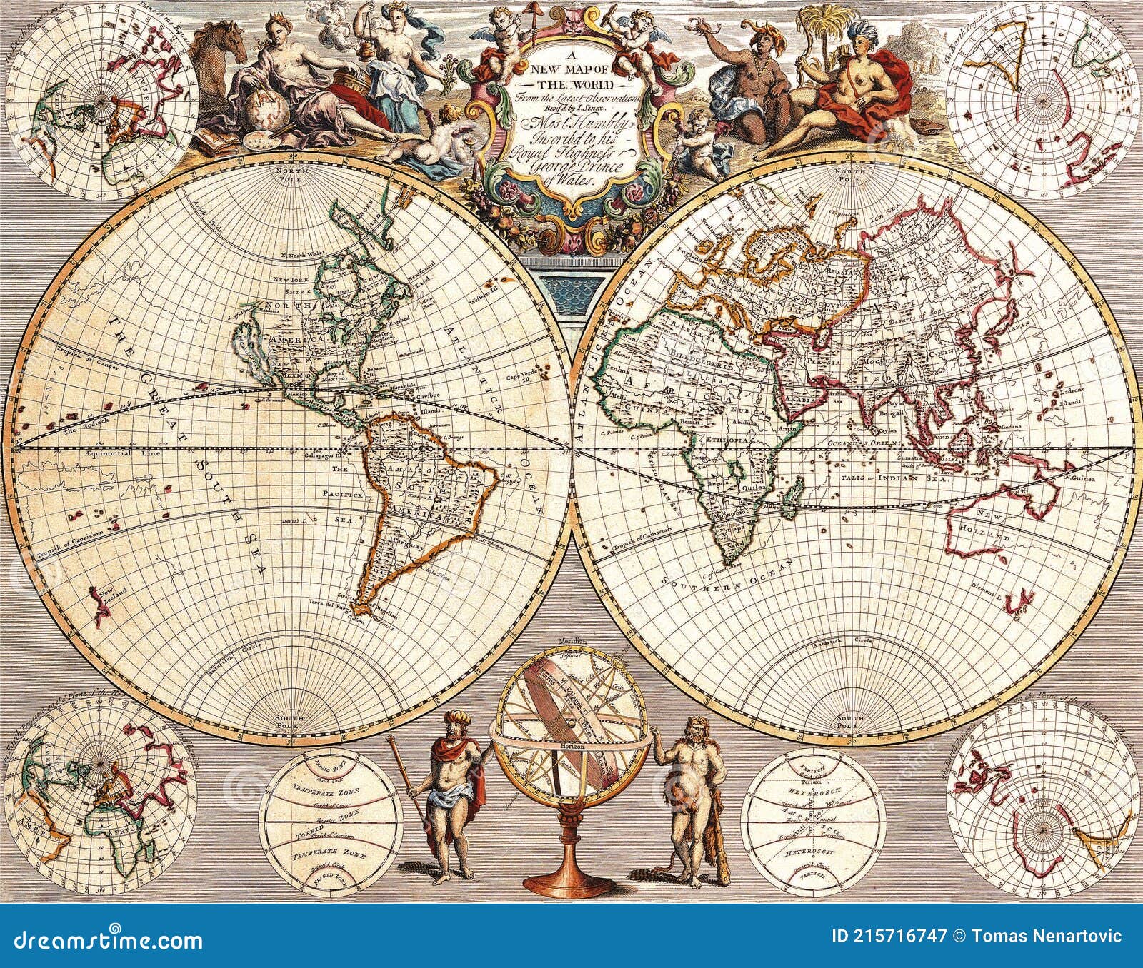 Mapas Antiguos Del Mundo Mapa Del Mundo John Seneyc 1721 Fotografía ...