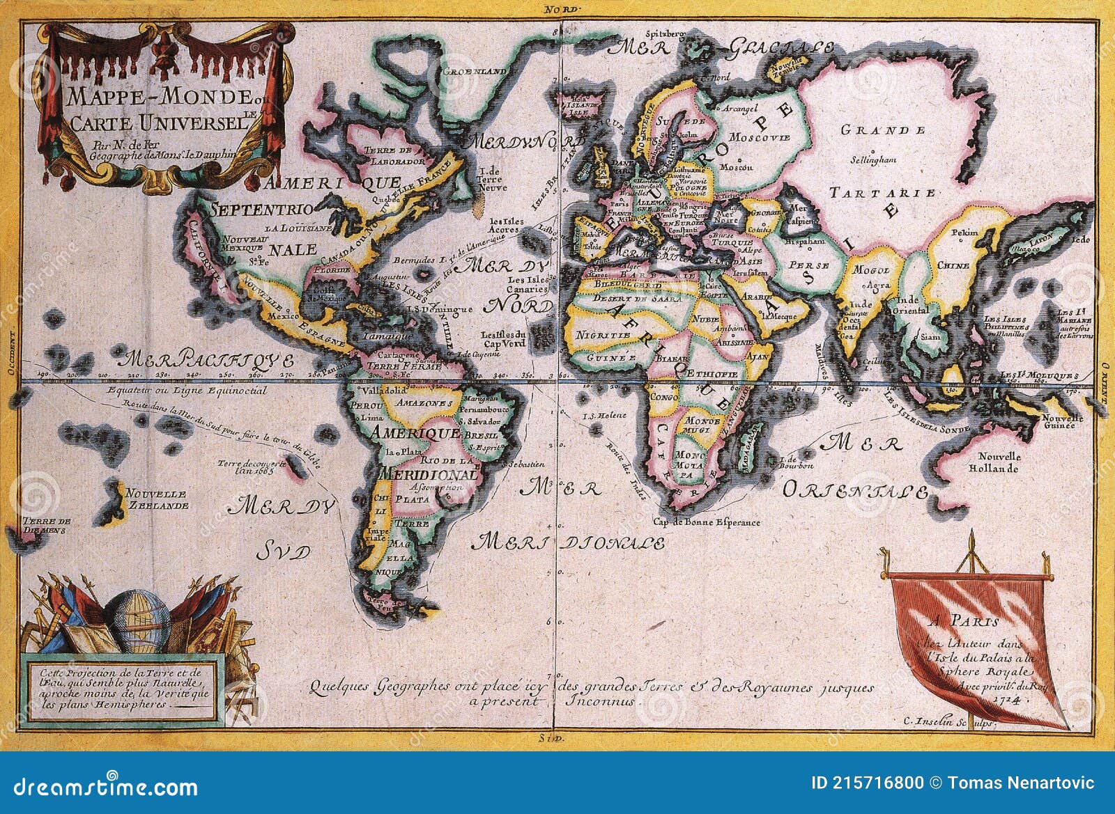 Mapas Antiguos Del Mapa Del Mundo De Los Worldnicolas De Ferc 1724 ...