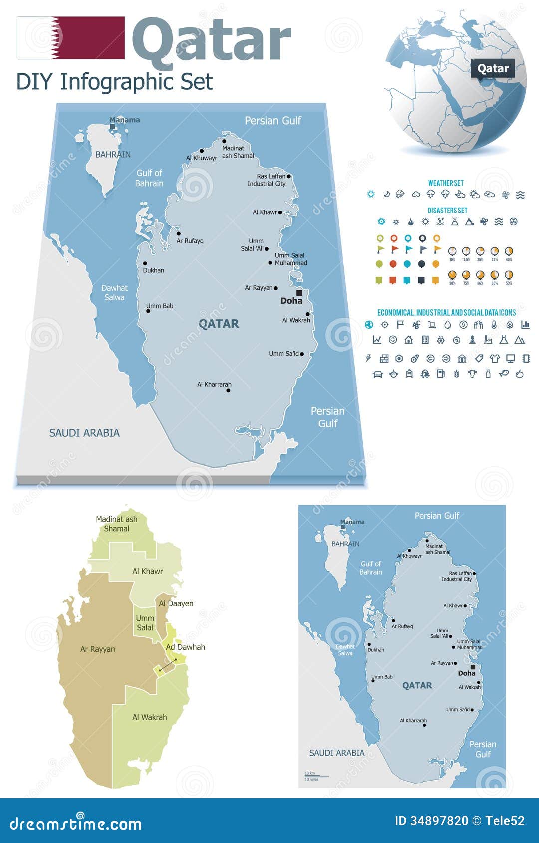 Mapas De Catar Com Marcadores Ilustração do Vetor - Ilustração de ...