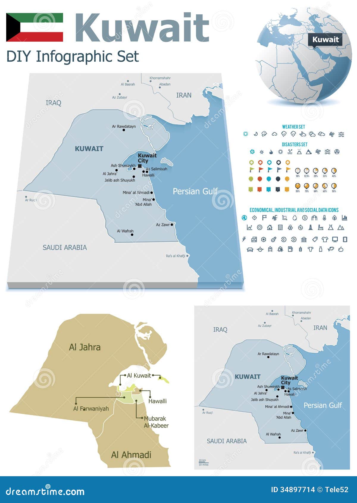 Mapas De Kuwait Com Marcadores Ilustração do Vetor - Ilustração de ...