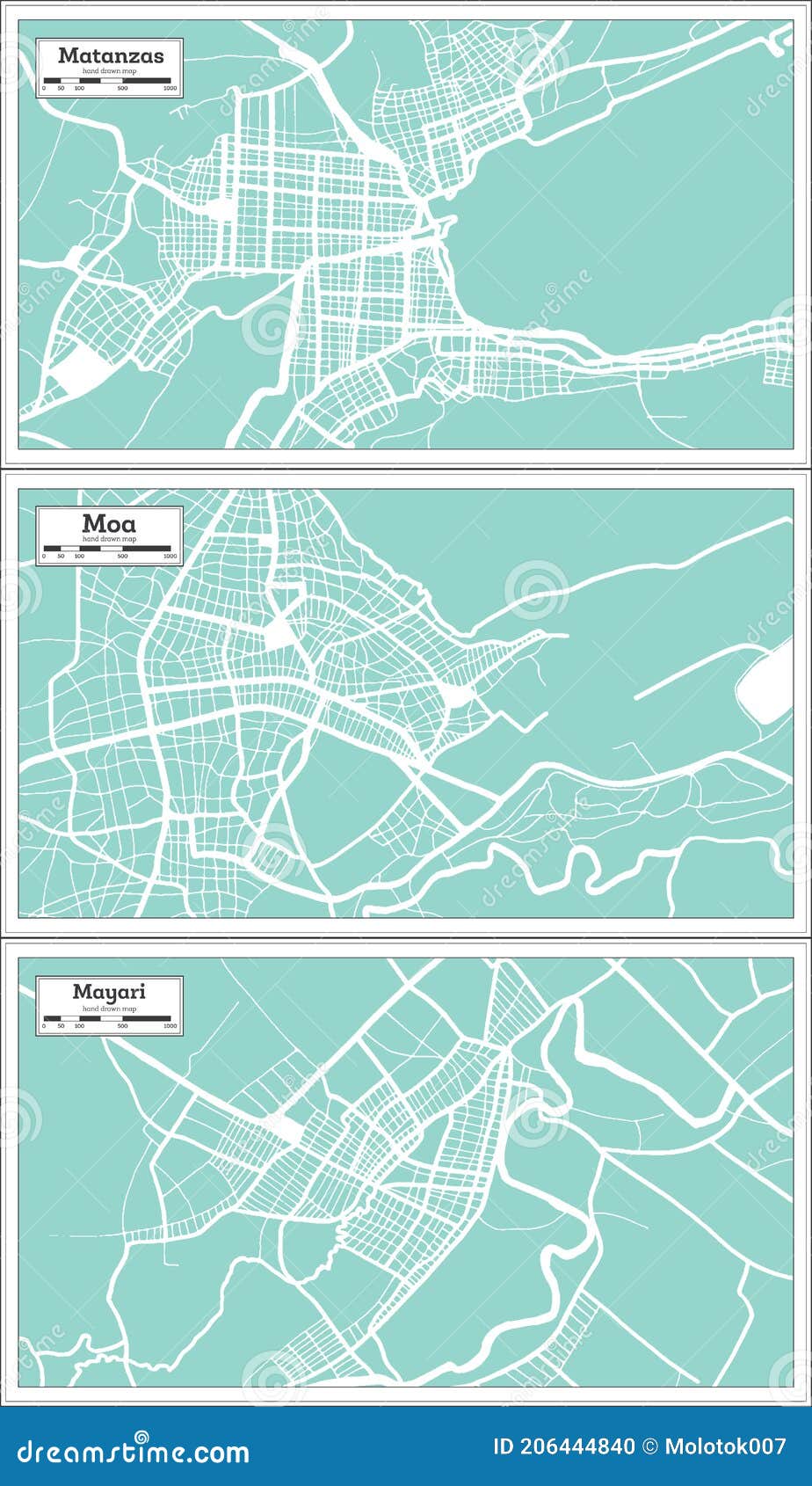 Mapas De Moa Mayari Y Matanzas Cuba De Estilo Retro Stock de ...