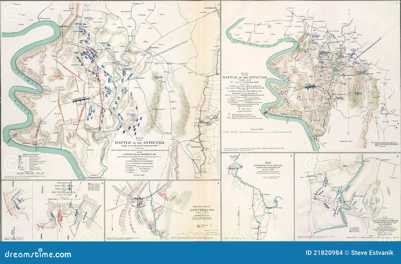 Mapas Do Campo De Batalha De Antietam, 1862 Ilustração Stock ...