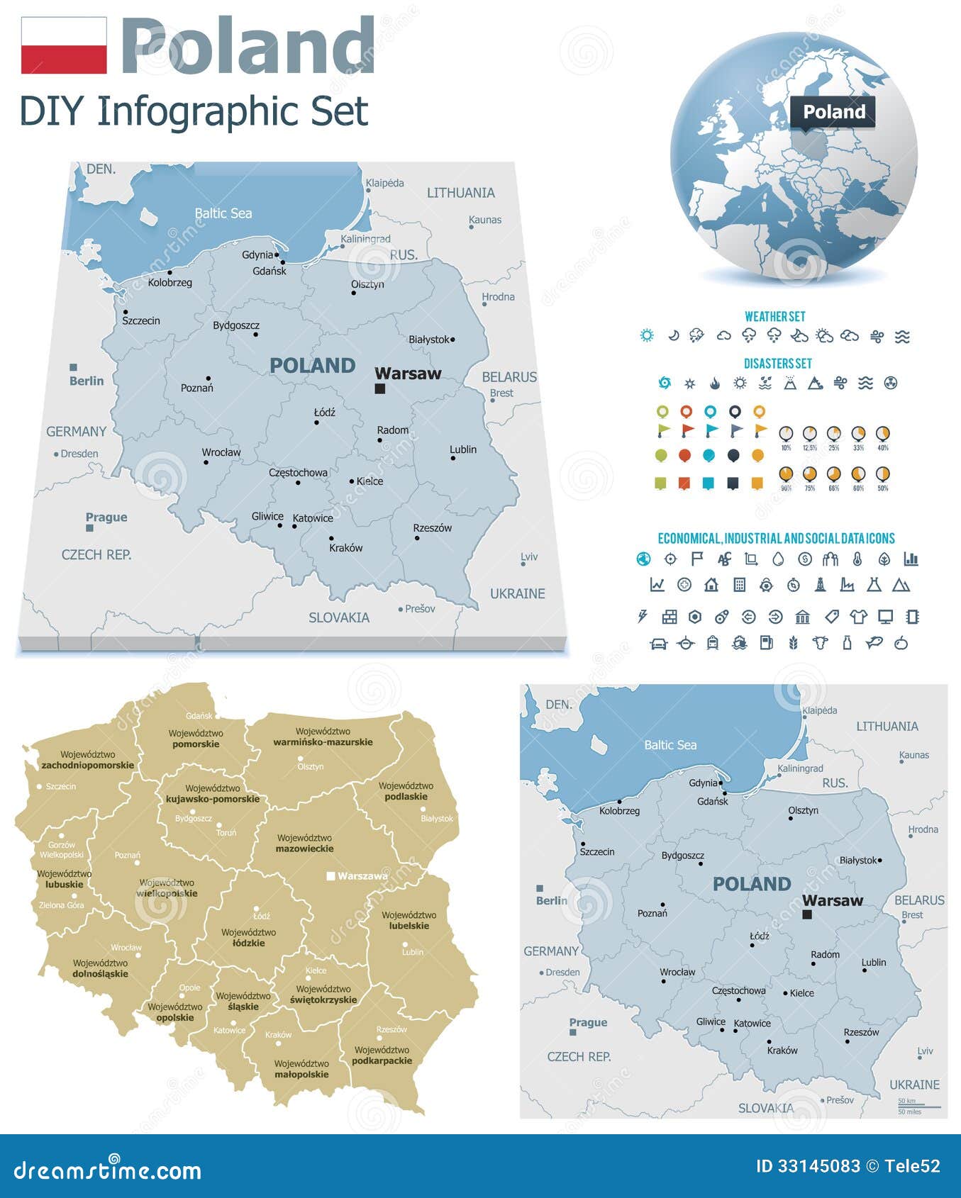 Mapas Do Polônia Com Marcadores Ilustração do Vetor - Ilustração de ...