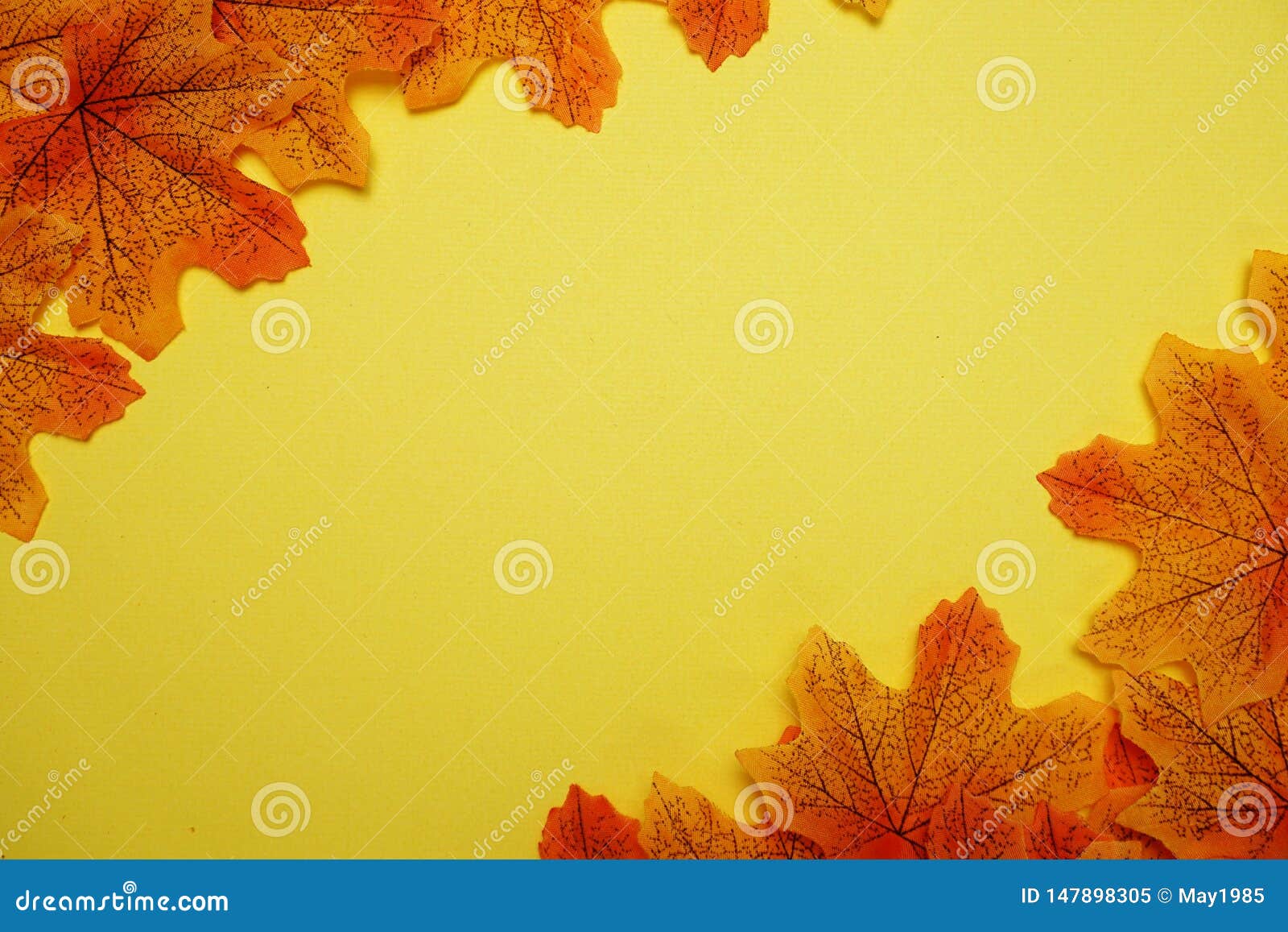Maple Autumn Leaf Border Over on Yellow Background Stock Image - Image ...