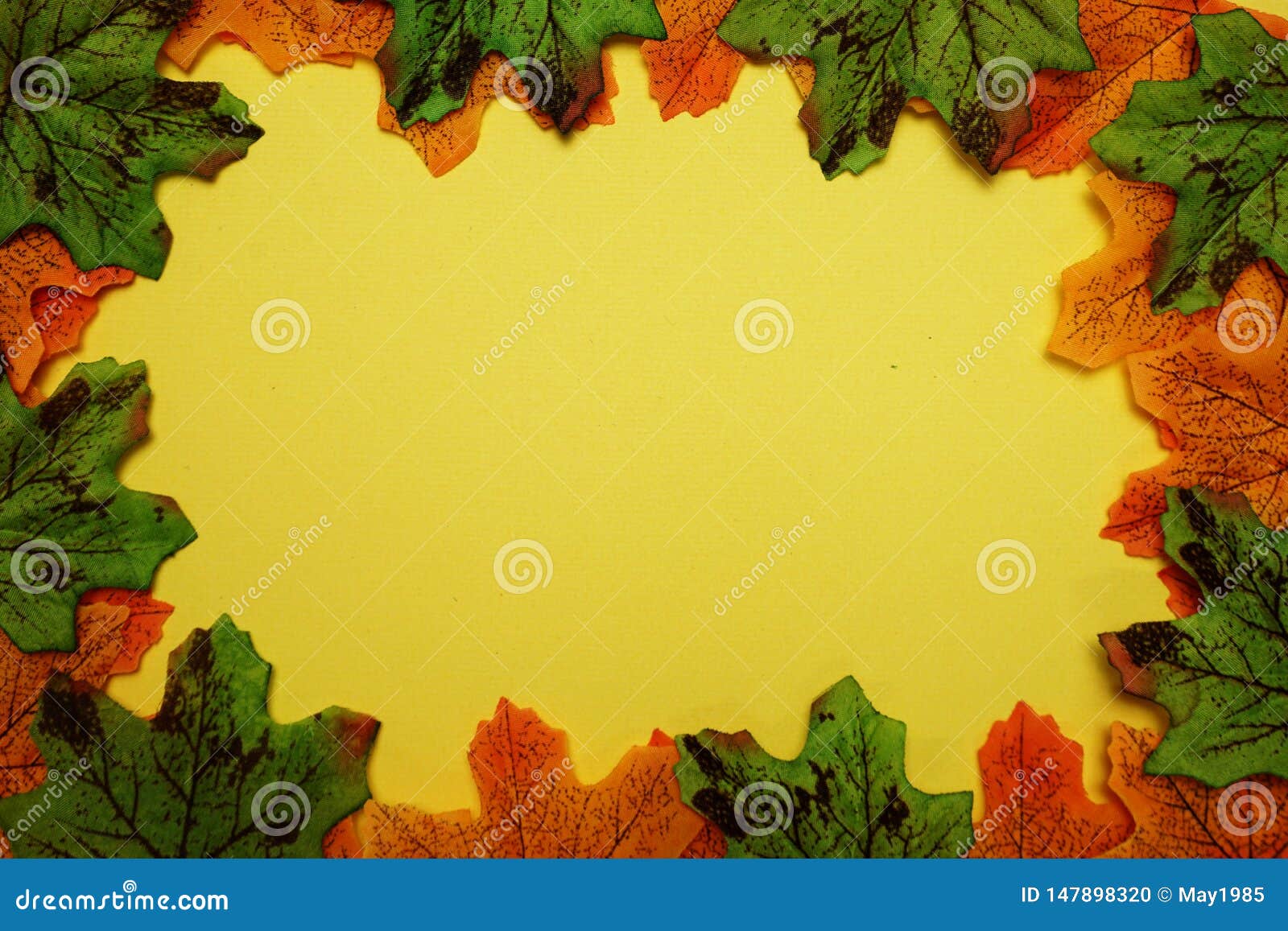 Maple Autumn Leaf Border Over on Yellow Background Stock Photo - Image ...