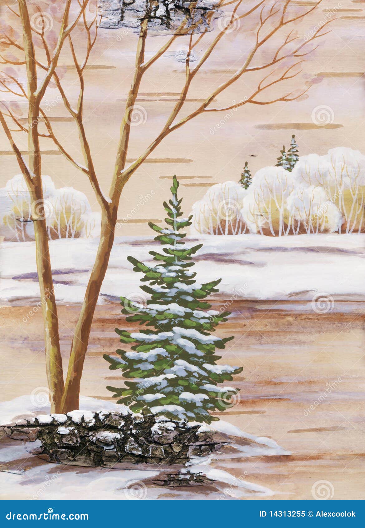 Maple and fur-tree ashore stock illustration. Illustration of classic ...