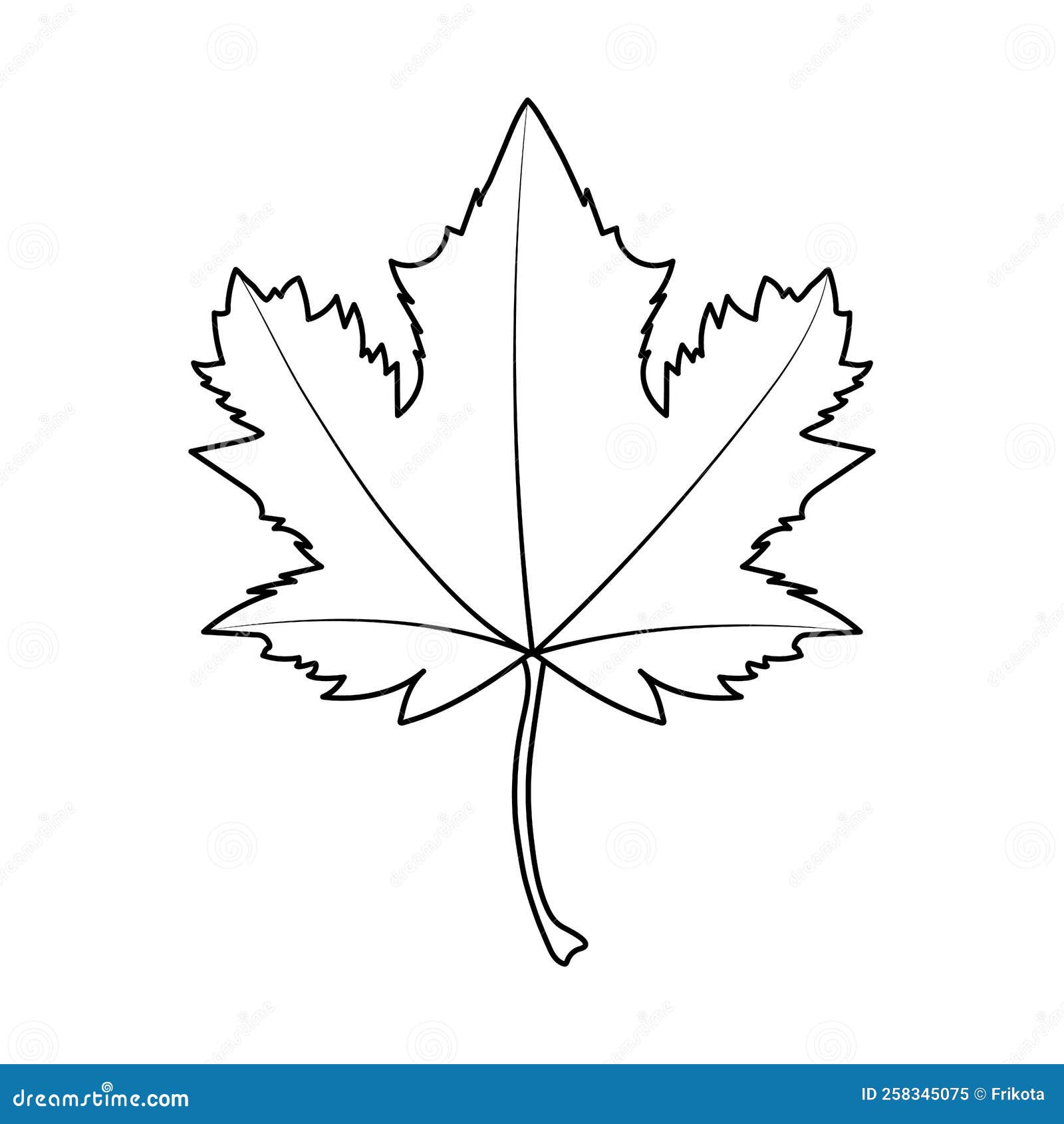 Maple Leaf with Black Outline. Coloring Page. Vector Illustration, Flat ...