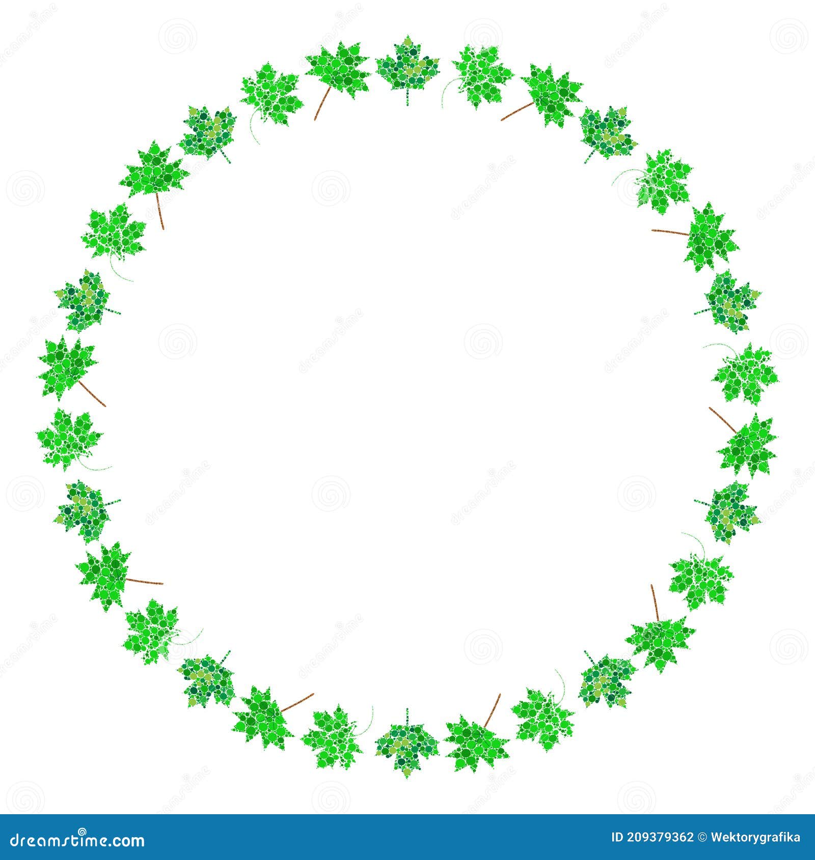 Maple Leaf Circle Frame. Green Abstract Round Border. Spring Leaves ...