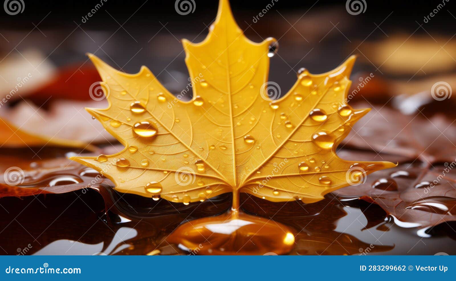 A Maple Leaf with a Drop of Honey Close-up. Generative AI. Stock ...