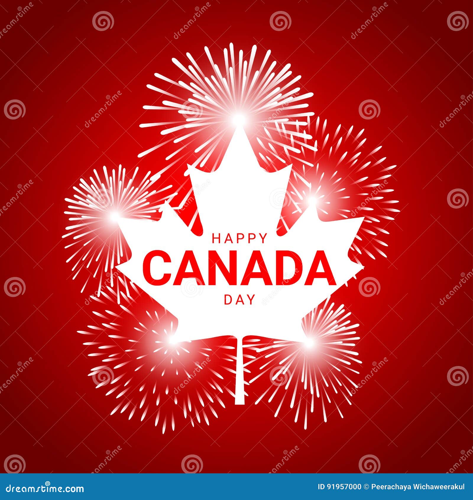 Maple Leaf with Fireworks for National Day of Canada Stock Vector ...