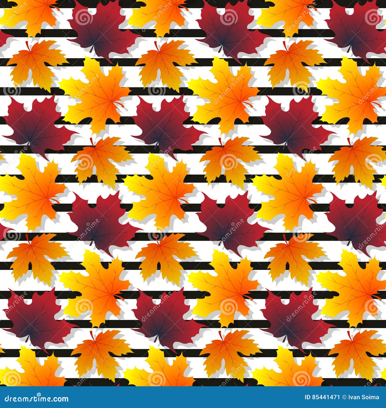 Maple Leaf Pattern Seamless Texture with Isolated Elements Stock Image ...