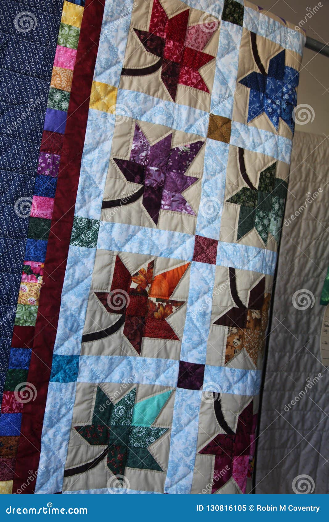 Maple Leaf Quilt with Calico Colors Stock Image - Image of maple, cover ...